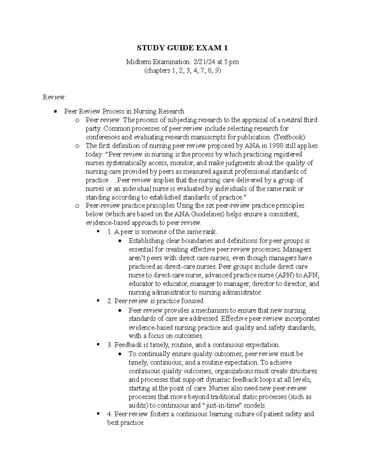 Midterm Study Guide 2-21-24 - STUDY GUIDE EXAM 1 Midterm Examination: 2 ...