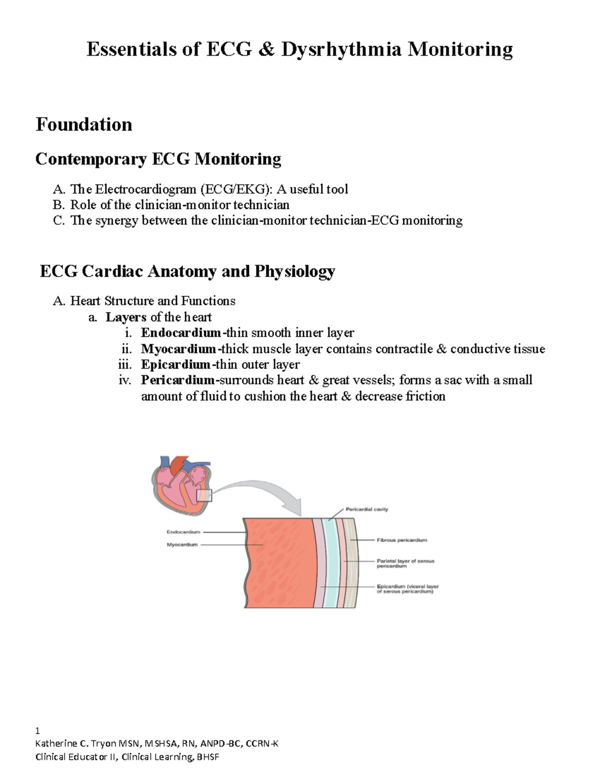 Essentials of ECG Monitoring - 1 Katherine C. Tryon MSN, MSHSA, RN ...