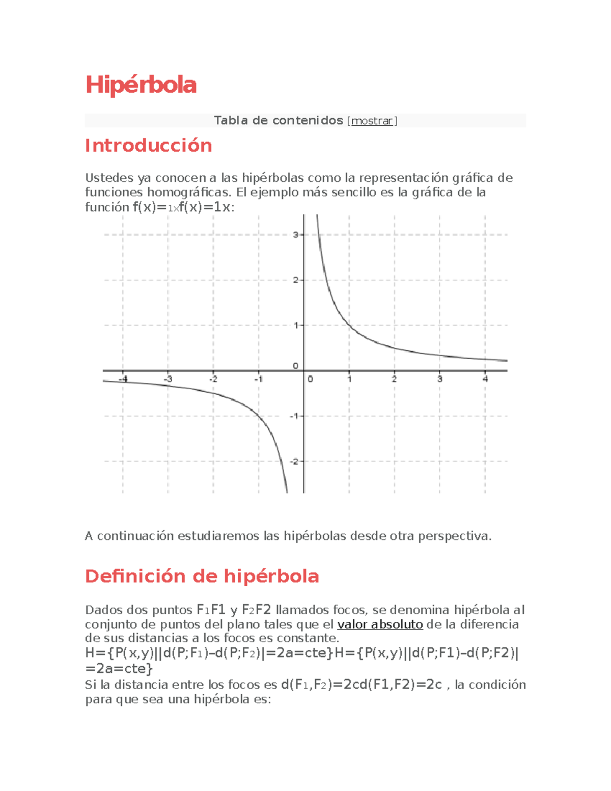 Hipérbola - Hipérbola Tabla de contenidos [mostrar] Introducción ...