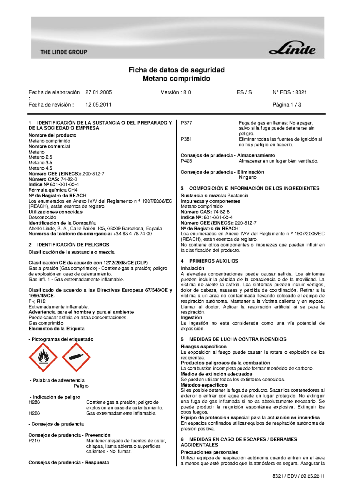 ficha de seguridad del metano completo - Ficha de datos de seguridad ...