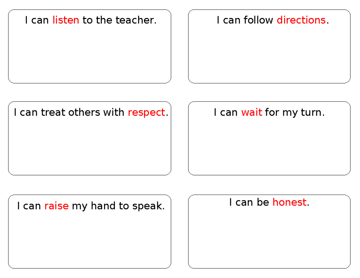 Classroom rules - Elementary Education - I can listen to the teacher. I ...
