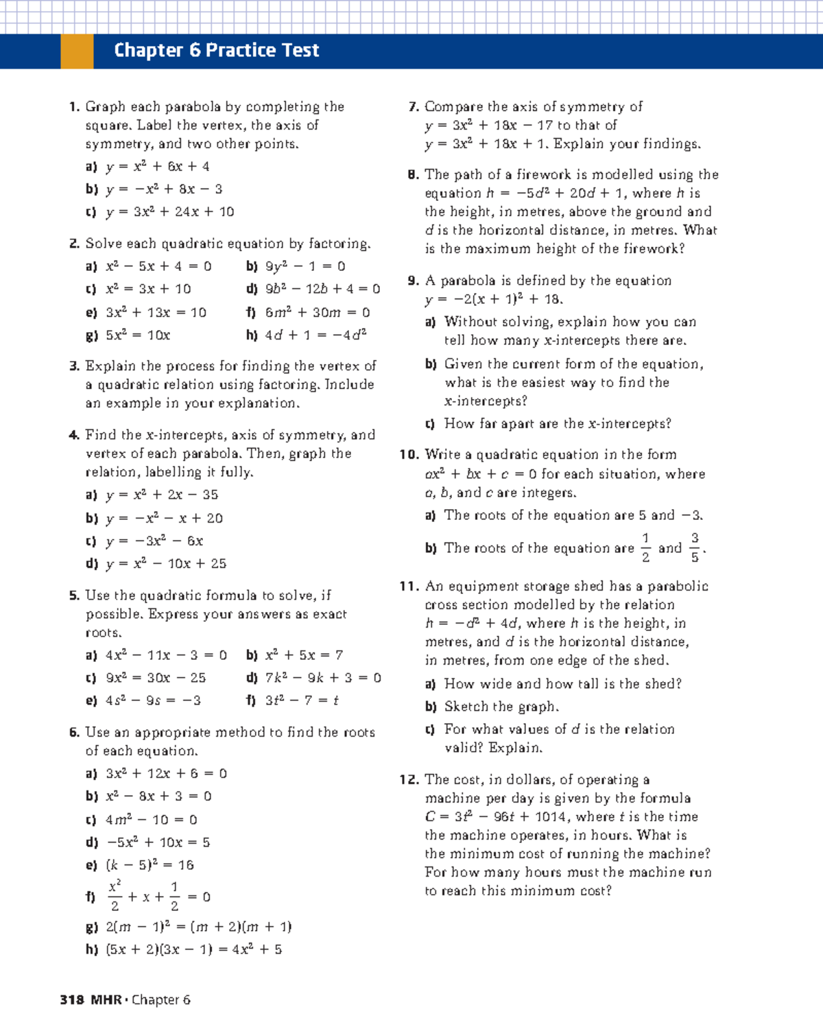 POM10 se Ch06 PT - dadsadadasdadsd - 318 MHR • Chapter 6 1. Graph each ...