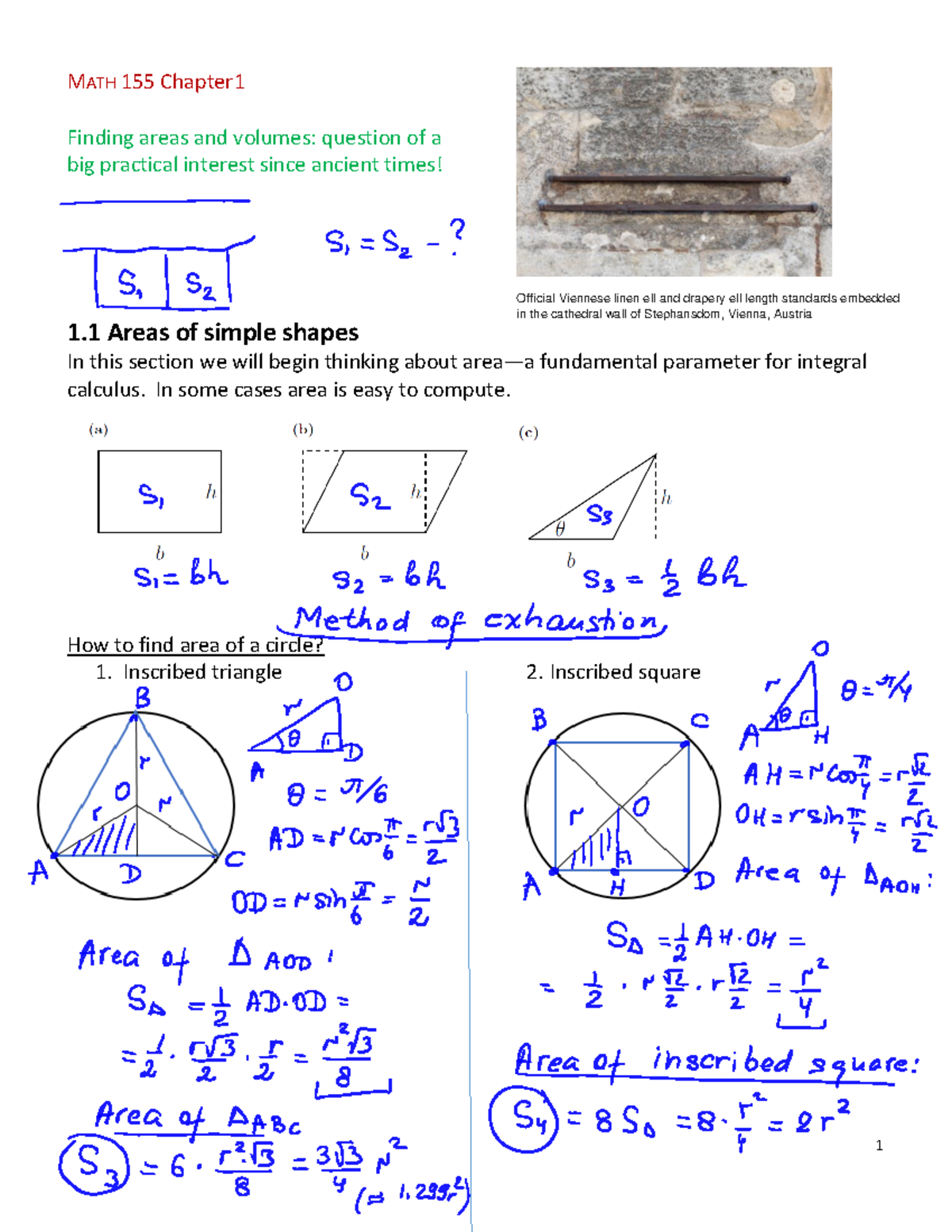 MATH 155 Chapter 1 filled - MATH 155 Chapter Finding areas and volumes ...