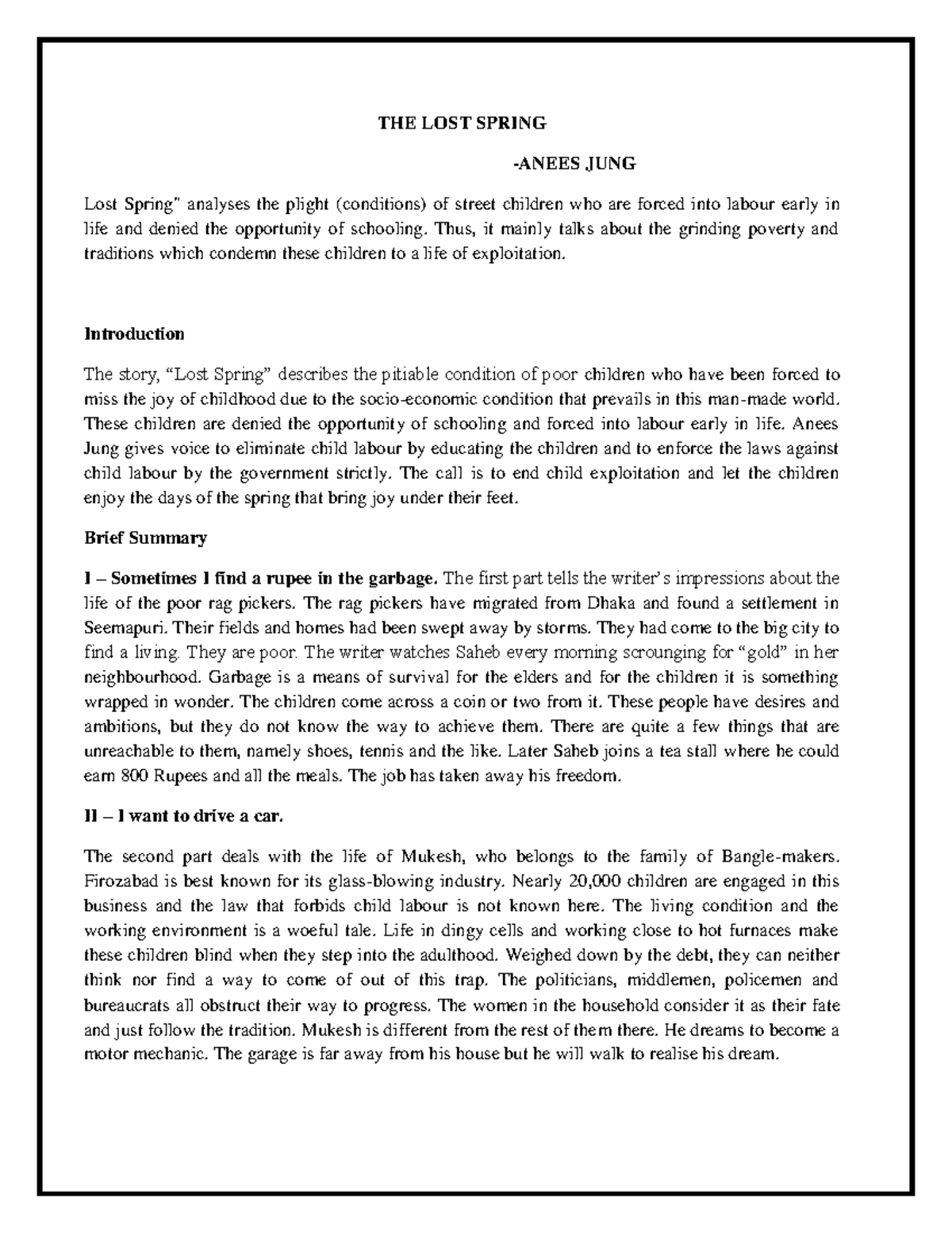 Lost Spring - THE LOST SPRING -ANEES JUNG Lost Spring" analyses the ...