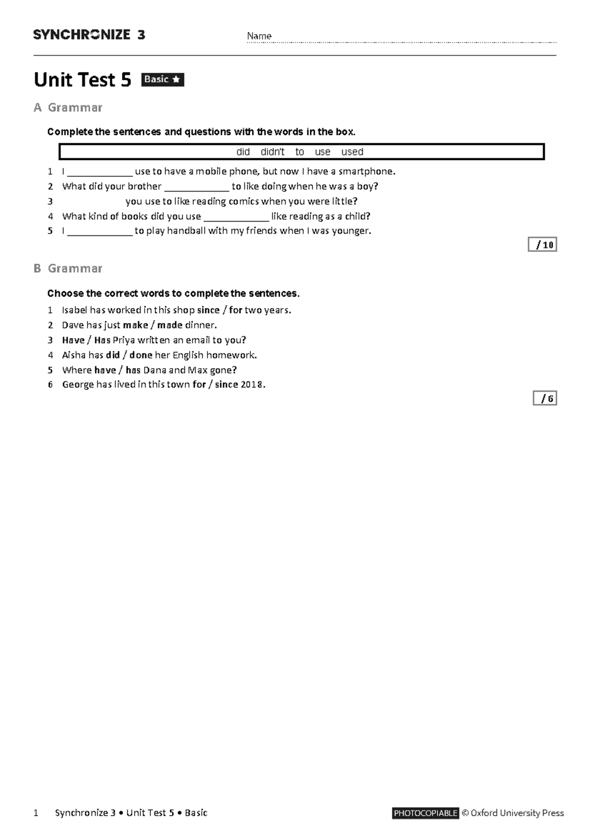 Synchronize 3 Test U5 EOT Y - 1 Synchronize 3 • Unit Test 5 • Basic ...