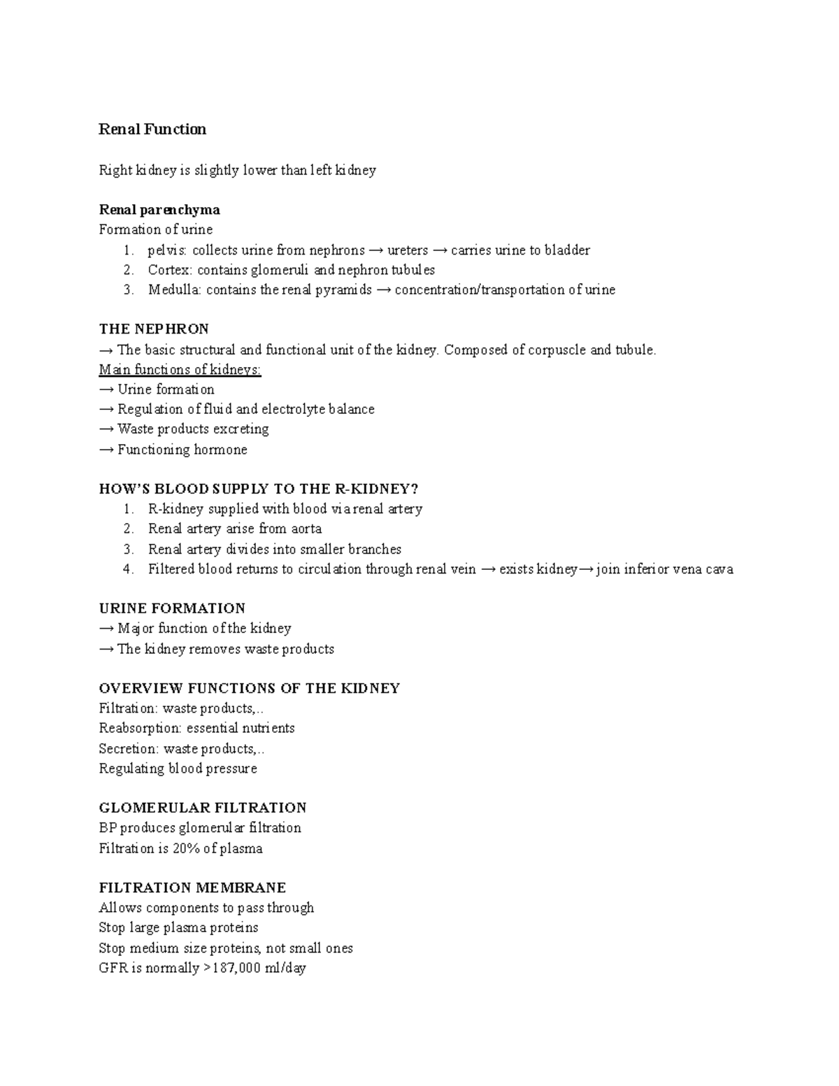 Chapter 26 Renal function - Renal Function Right kidney is slightly ...