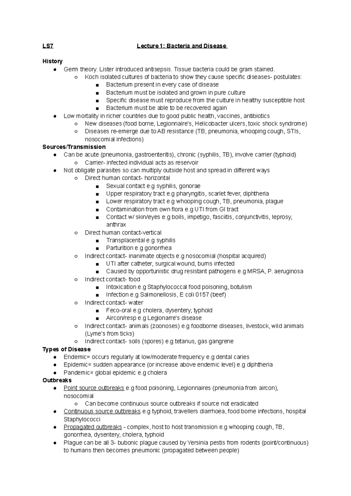 Bacteria and Disease - LS7 Lecture 1: Bacteria and Disease History Germ ...