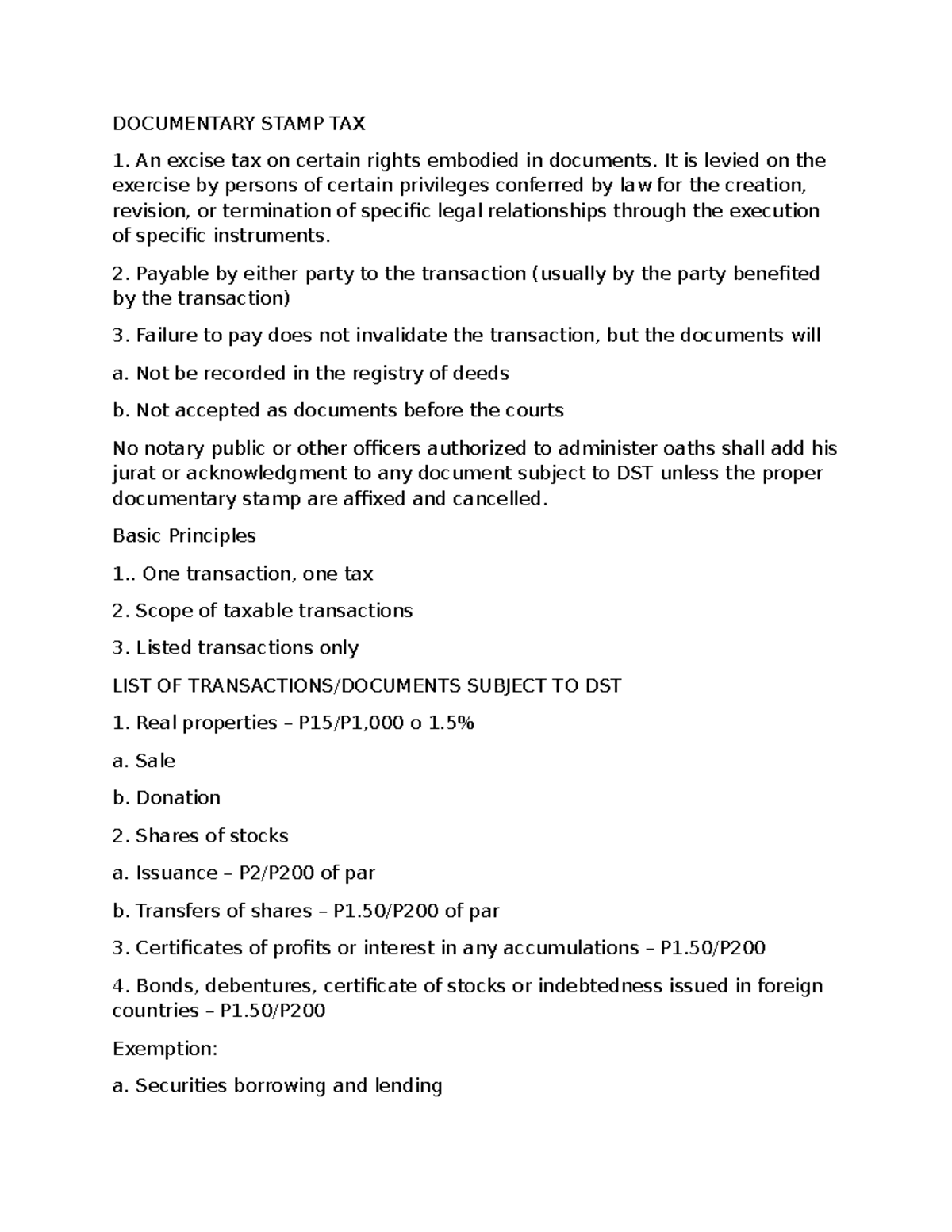 DST - Business tax - DOCUMENTARY STAMP TAX An excise tax on certain ...