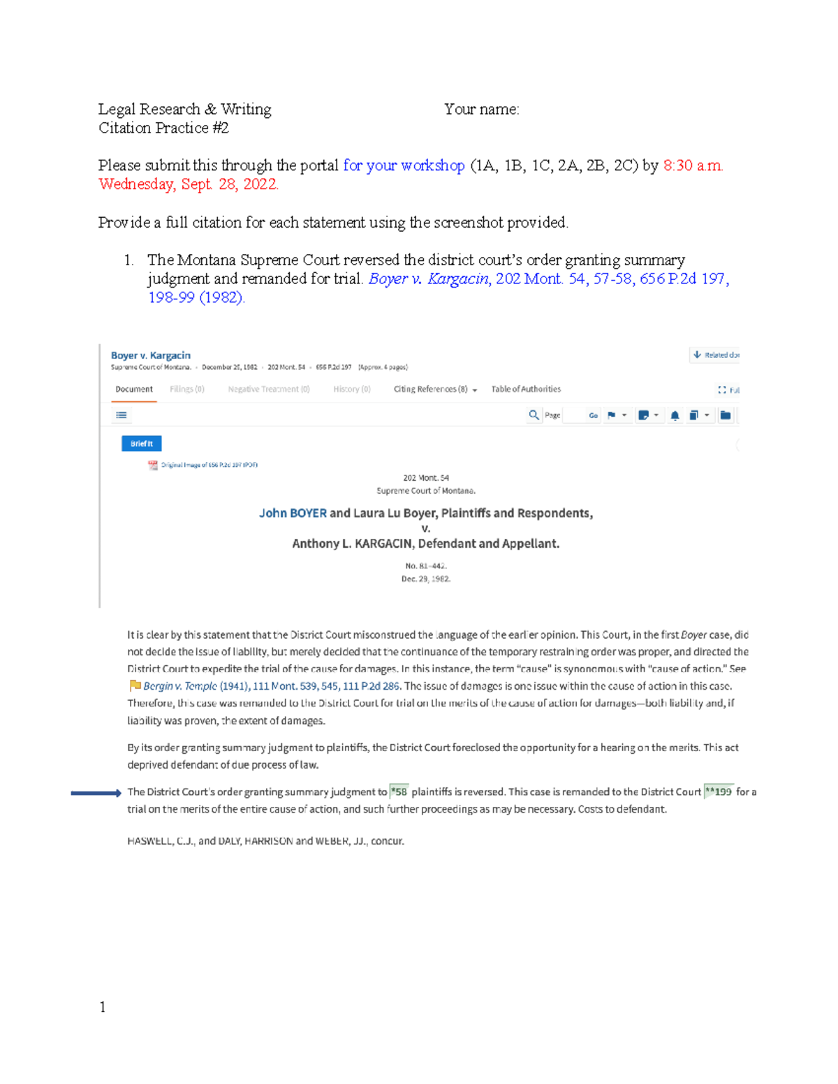 Citation Practice #2 due 092822 Answer Key, updated - Legal Research ...
