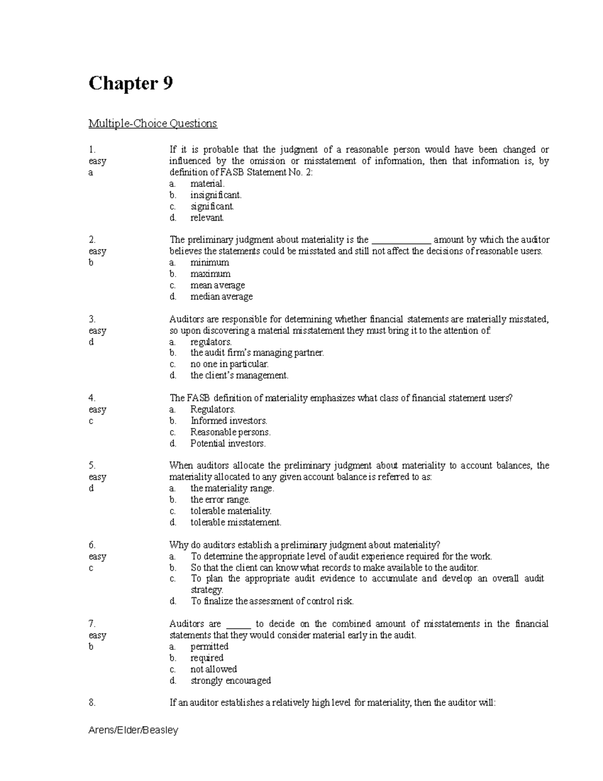 132354500 Chapter 9 Final - Chapter 9 Multiple-Choice Questions 1. easy ...