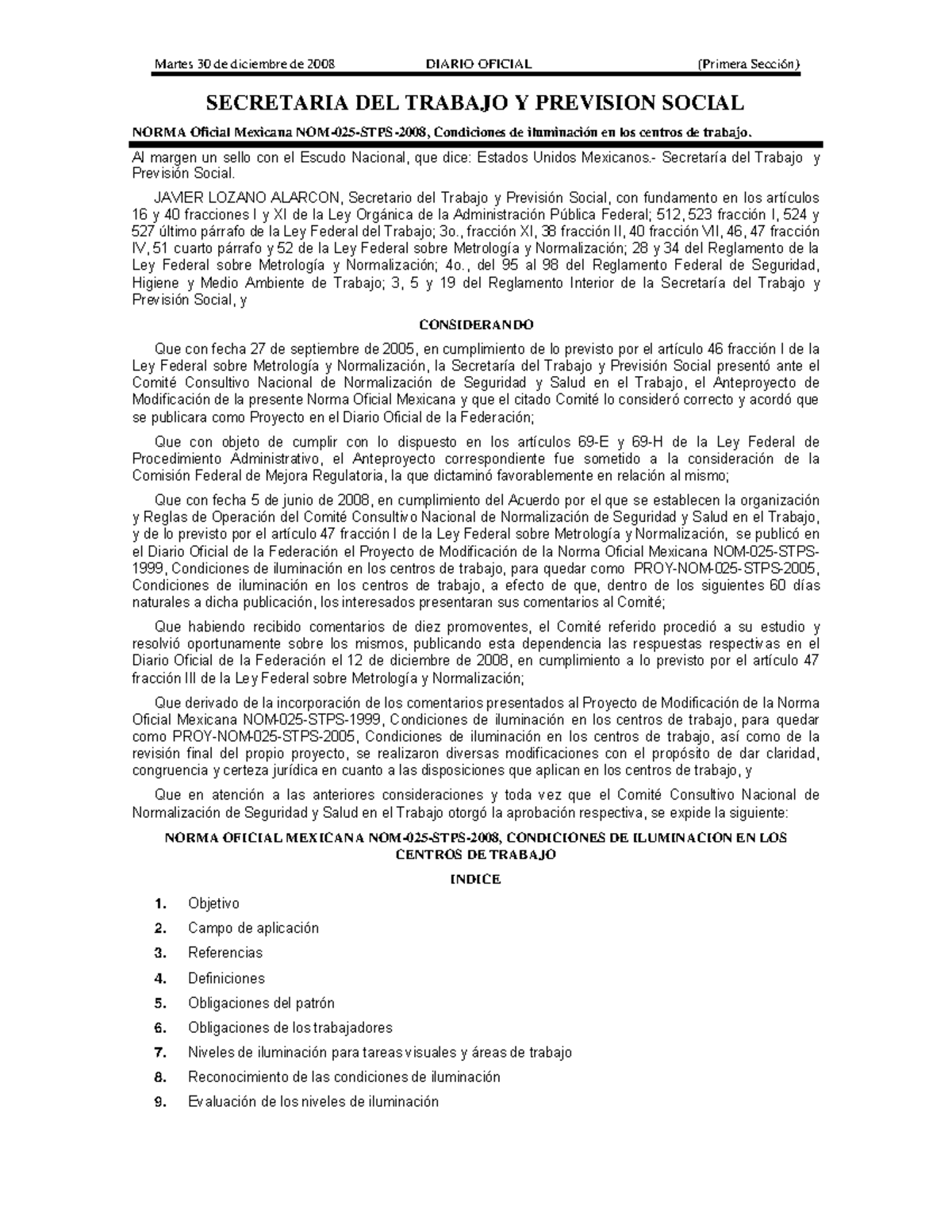 Nom-025 - Tssss - Martes 30 de diciembre de 2008 DIARIO OFICIAL ...