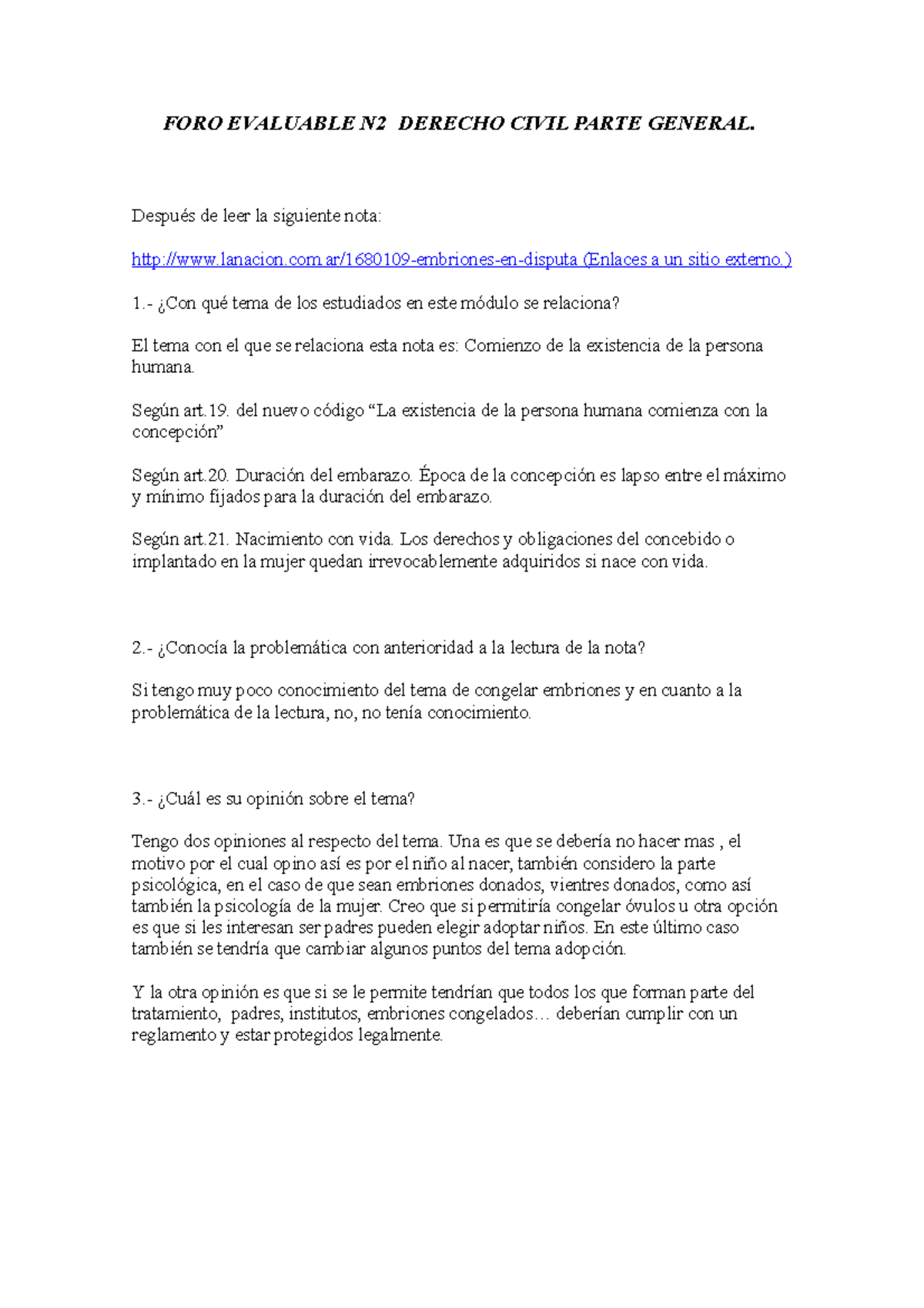 FORO Evaluable N2 Derecho Civil Parte General - FORO EVALUABLE N2 DERECHO CIVIL PARTE GENERAL ...