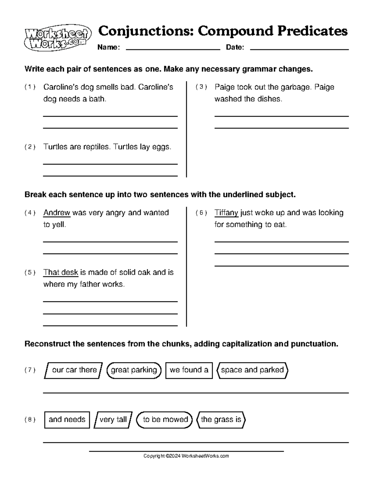 Worksheet Works Conjunctions Compound Predicates 1 - Conjunctions ...