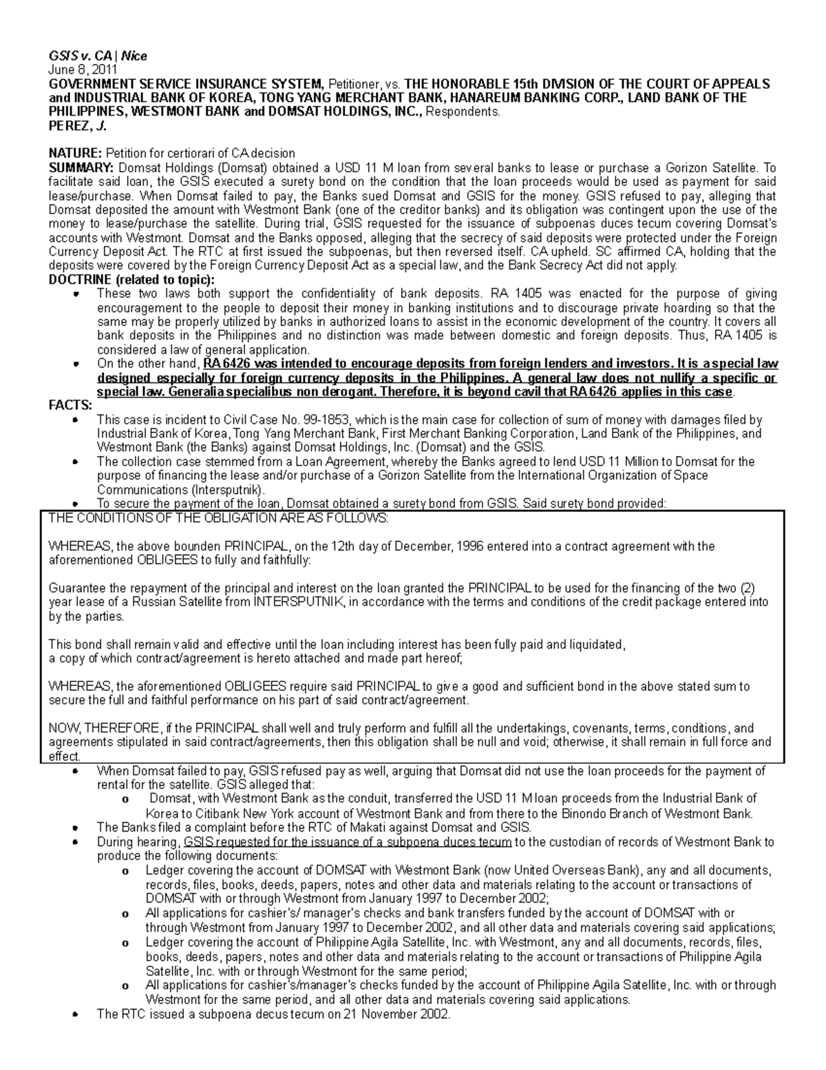 495634198 04 GSIS v CA - GSIS v. CA | Nice June 8, 2011 GOVERNMENT ...