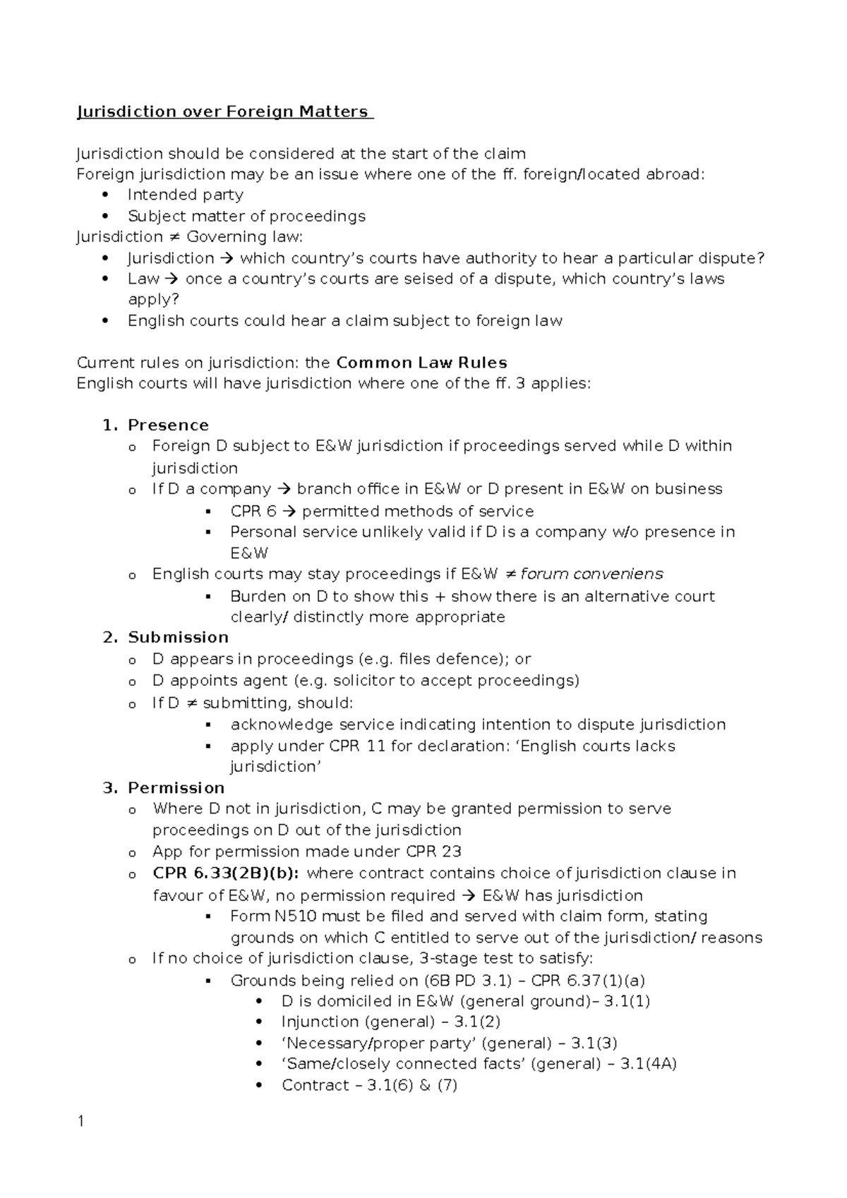 Foreign Jurisdiction Revision Notes - Jurisdiction over Foreign Matters ...