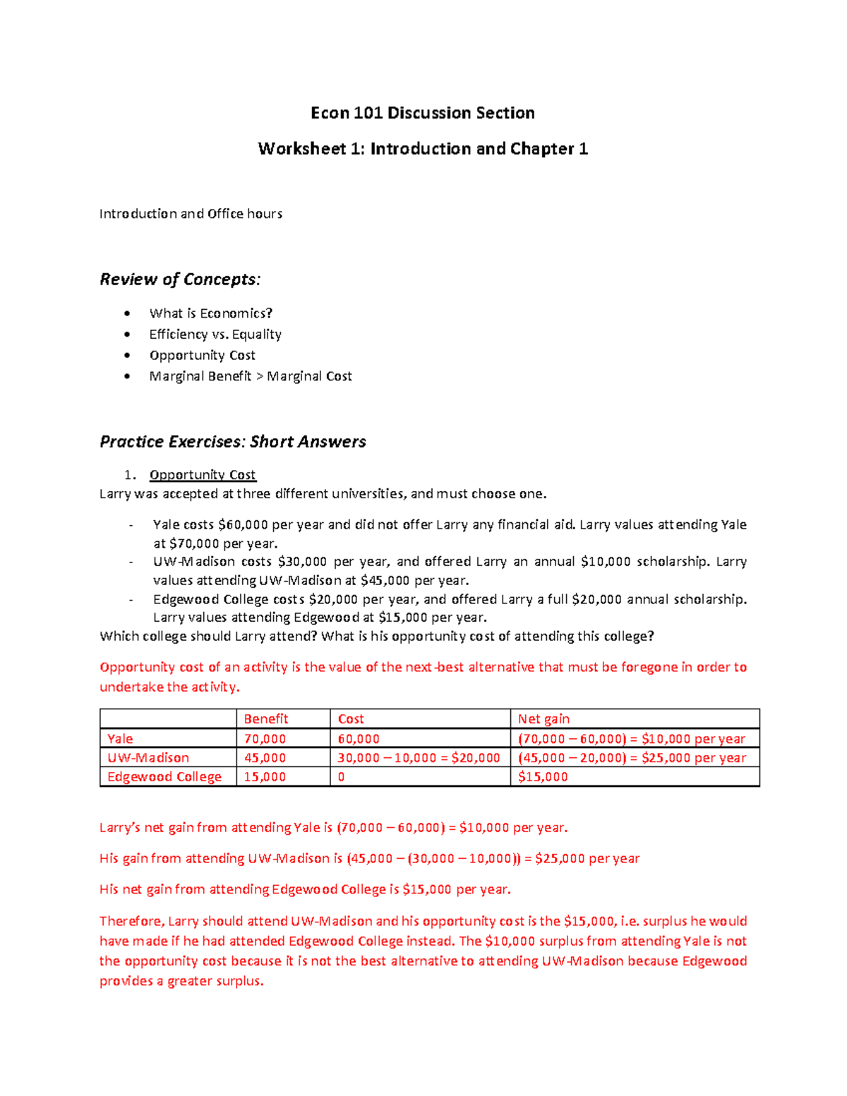 Econ 101 Discussion Worksheet Ch1 with Answers - Econ 101 Discussion ...