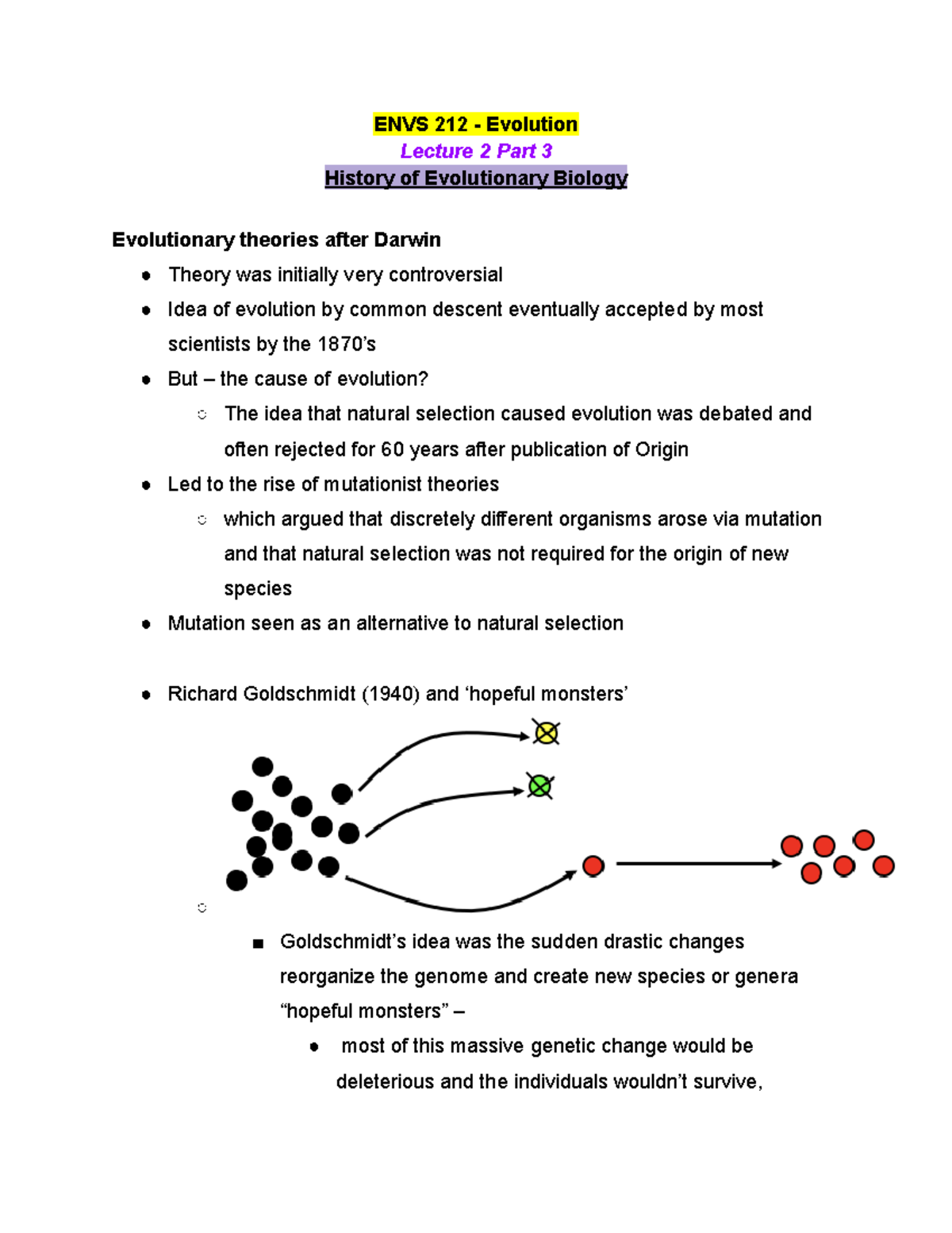 ENVS 212 Lecture 2 Part 3 - Spring 2020 - ENVS 212 - Evolution Lecture 2 Part 3 History of - Studocu