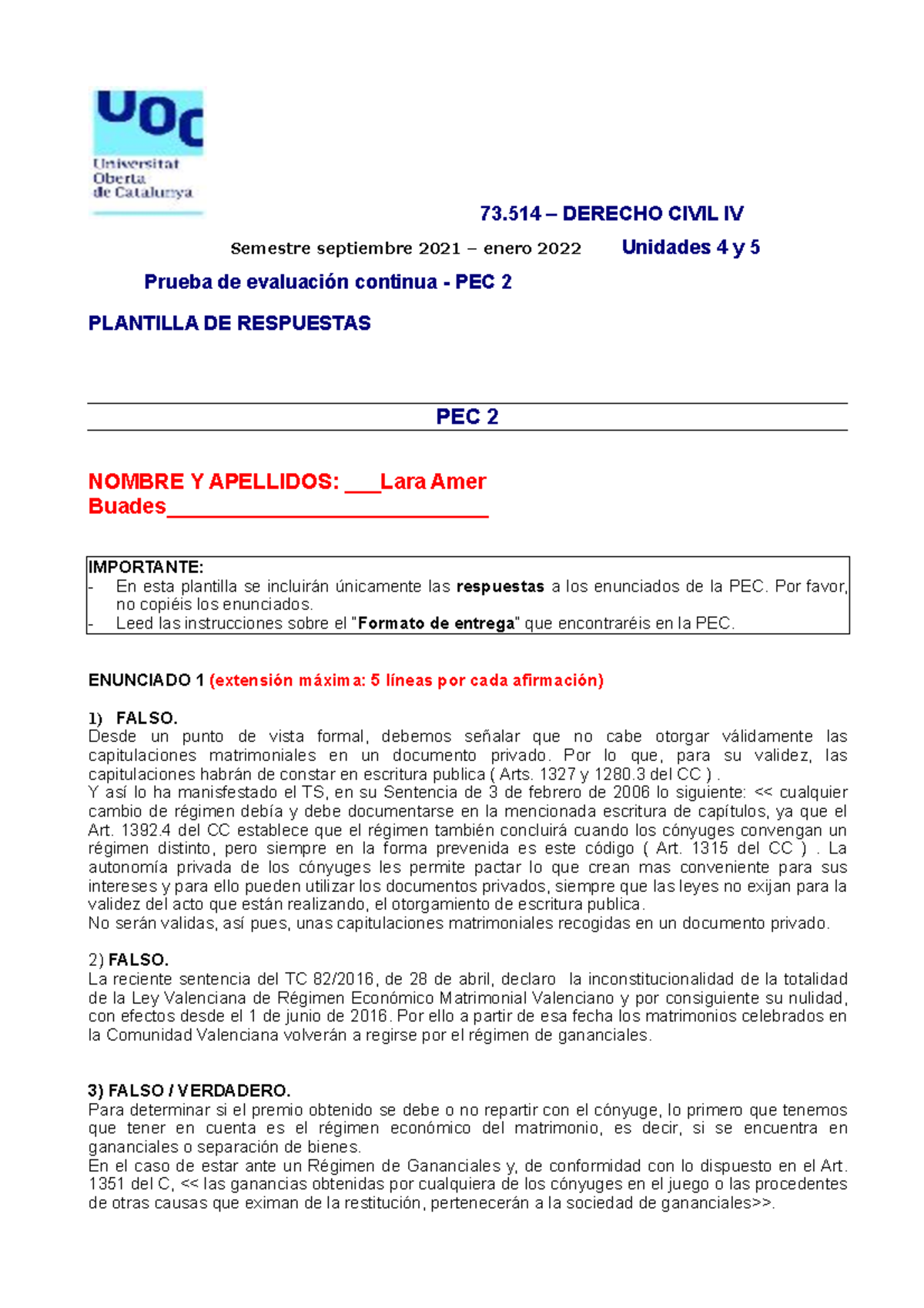 pec 2 preguntas y respuestas PDF año 2021 2022 - Derecho Civil IV - UNED - Studocu