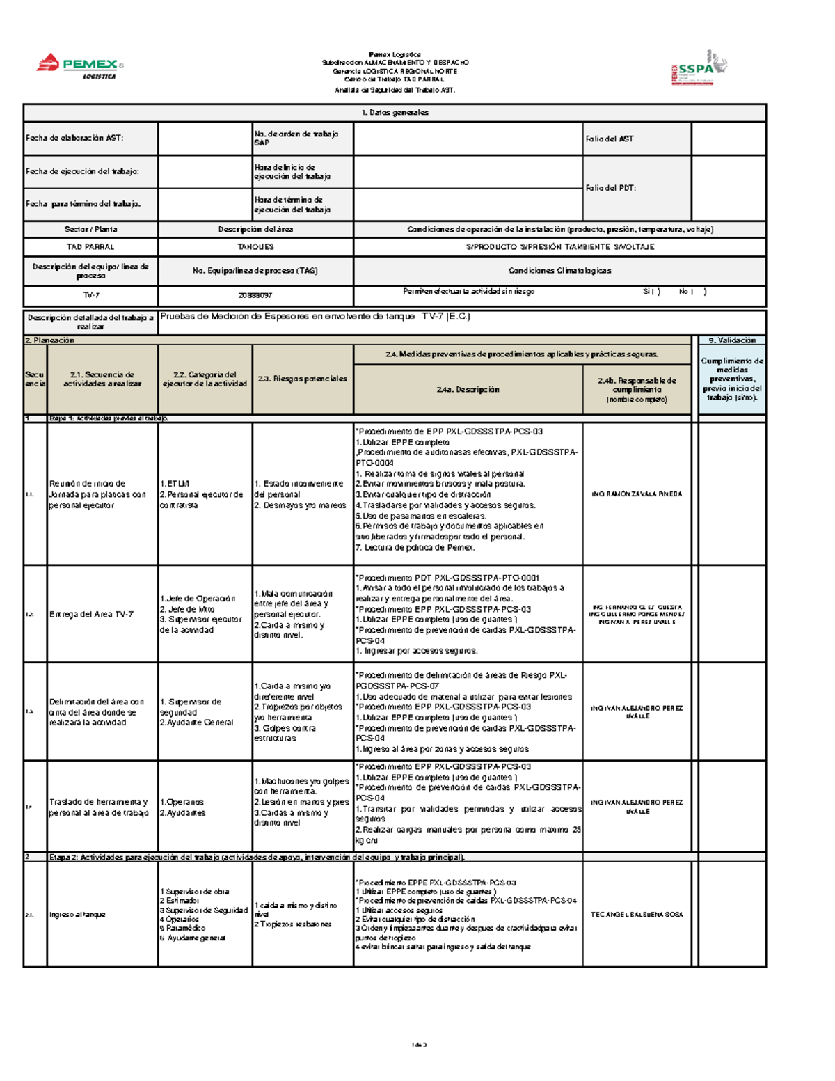 AST TV-7 PND MED Espesor Envolvente - No. de orden de trabajo SAP Folio ...