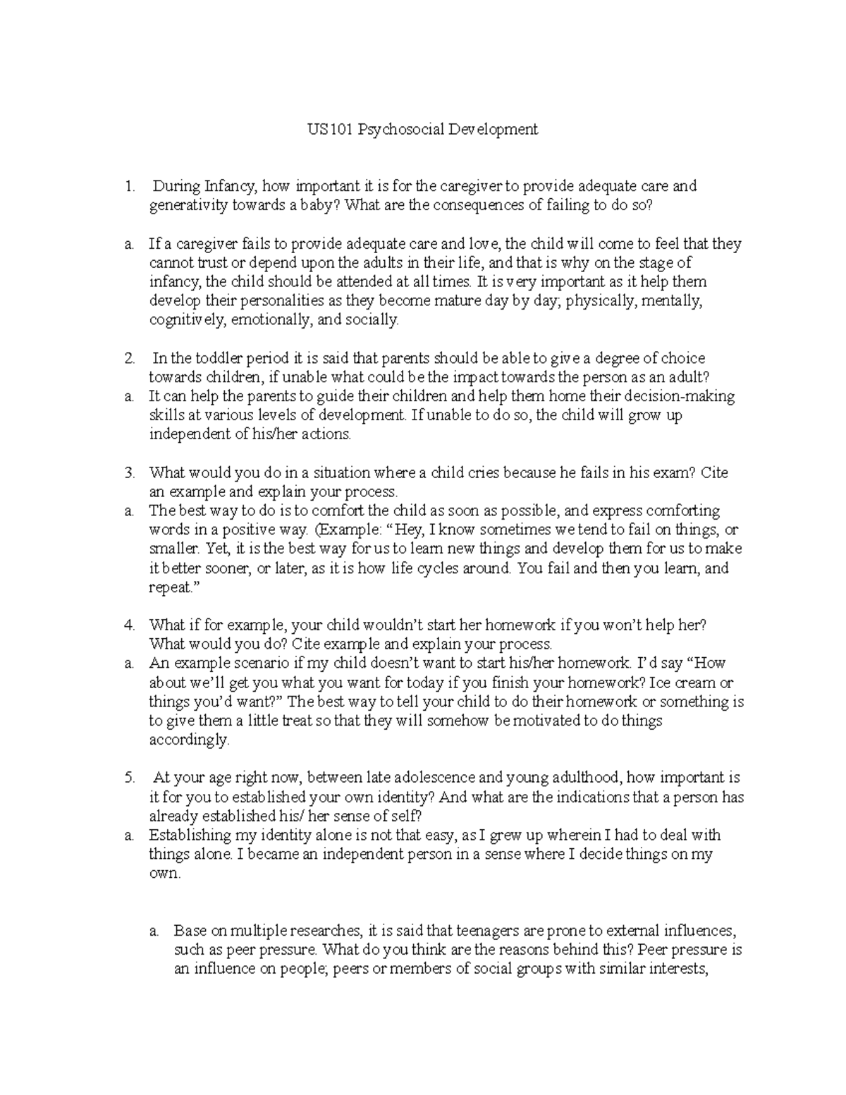 Psychosocial Development - US101 Psychosocial Development During ...