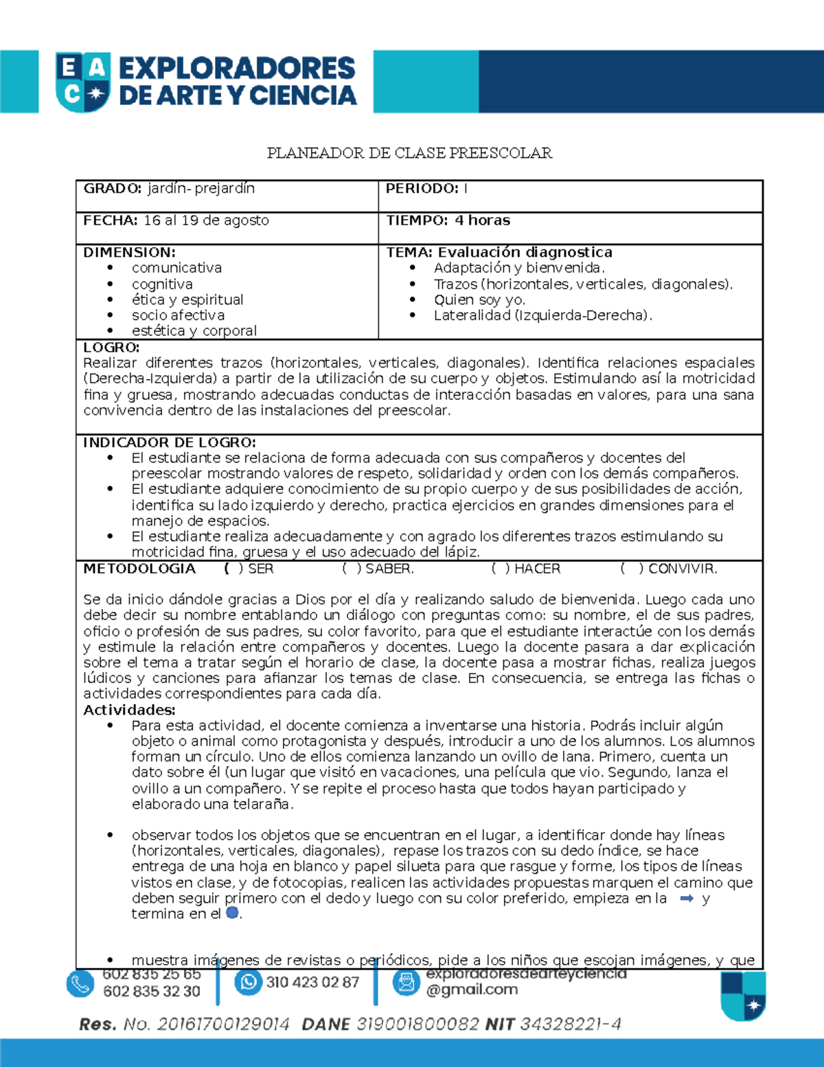 8. Planeador Preescolar - PLANEADOR DE CLASE PREESCOLAR GRADO: jardín ...