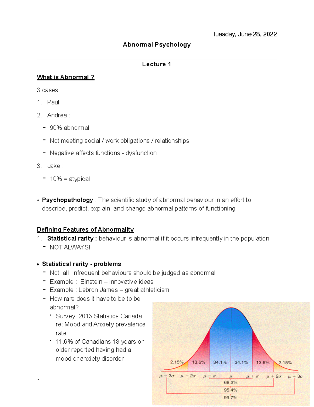 Psych 3140 - Abnormal Psychology - Abnormal Psychology Lecture 1 What ...