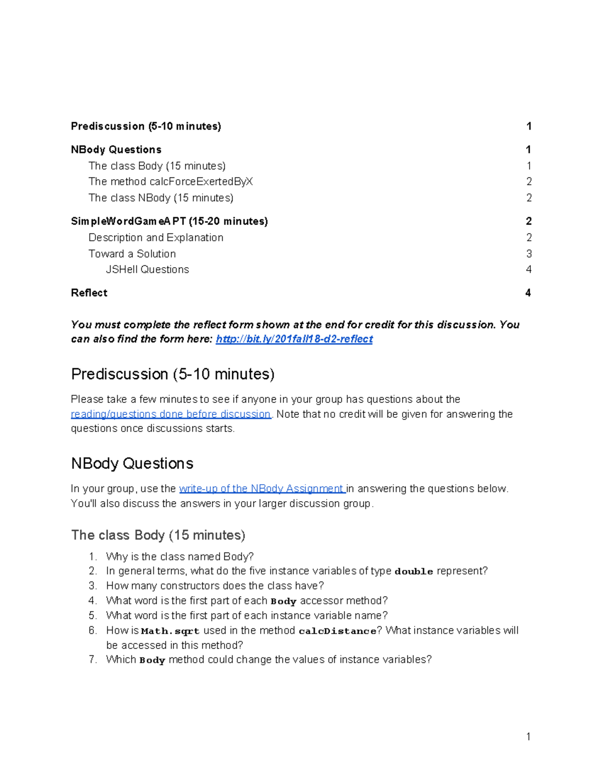 Discussion 2 in Compsci 201, Fall 2018 - Prediscussion (5-10 minutes) 1 ...