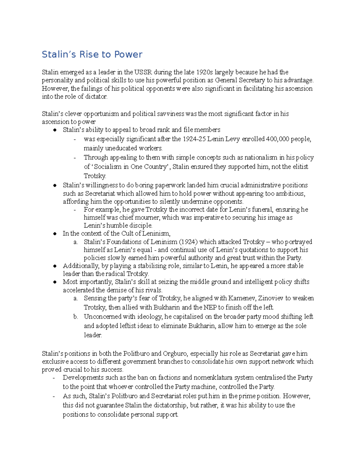 Stalin Rise to Power - Stalin’s Rise to Power Stalin emerged as a ...