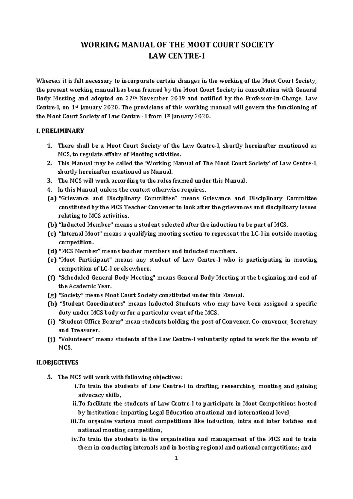 Working Manual of the Moot Court Society Law Centre - I - WORKING ...