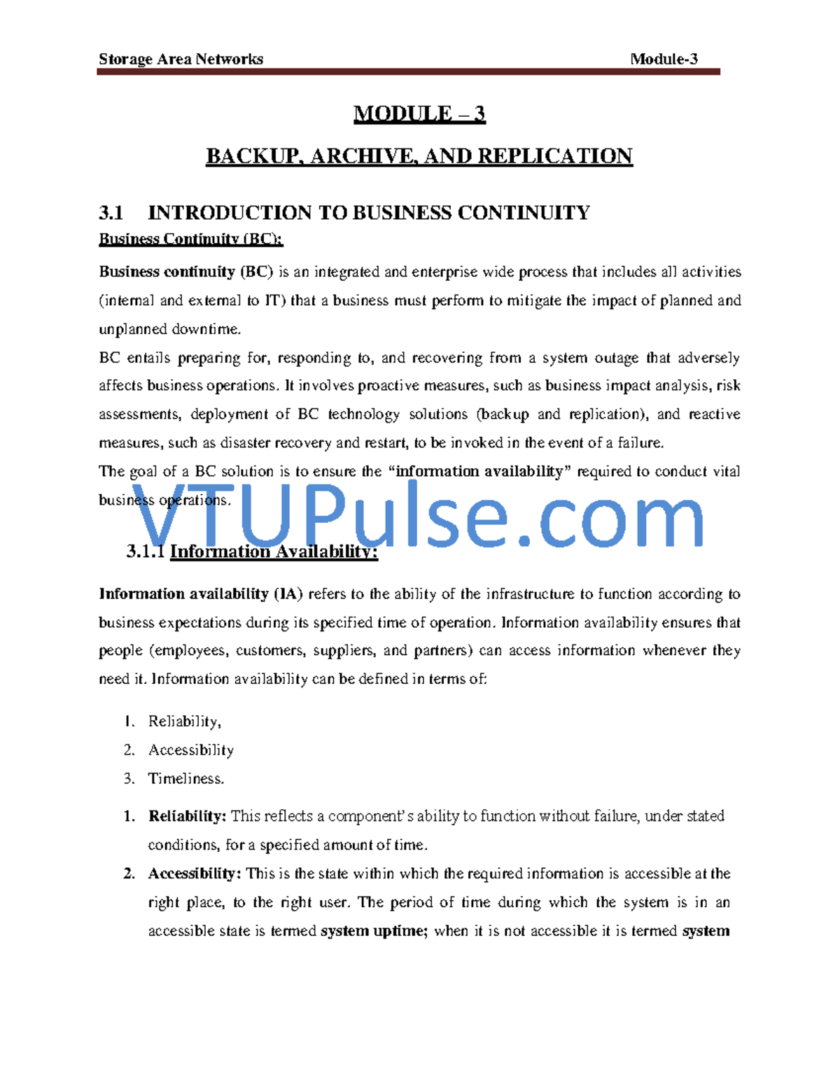 SAN module 3 - ........... - VTUPulse MODULE – 3 BACKUP, ARCHIVE, AND ...