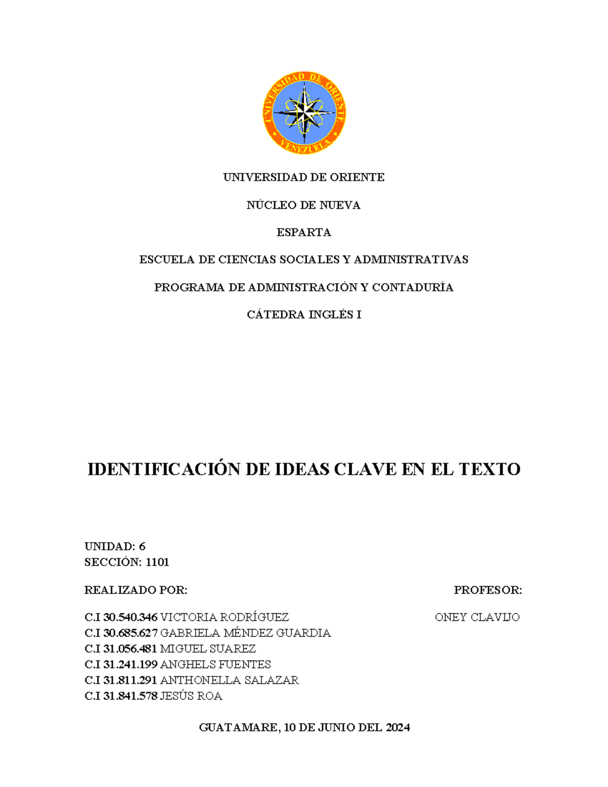 Unidad 6 Identificación DE Ideas Clave EN EL Texto - UNIVERSIDAD DE ...