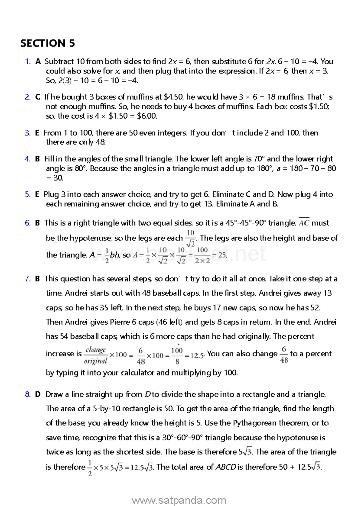 Sat math practice test 6 answers www - SECTION 5 A Subtract 10 from ...