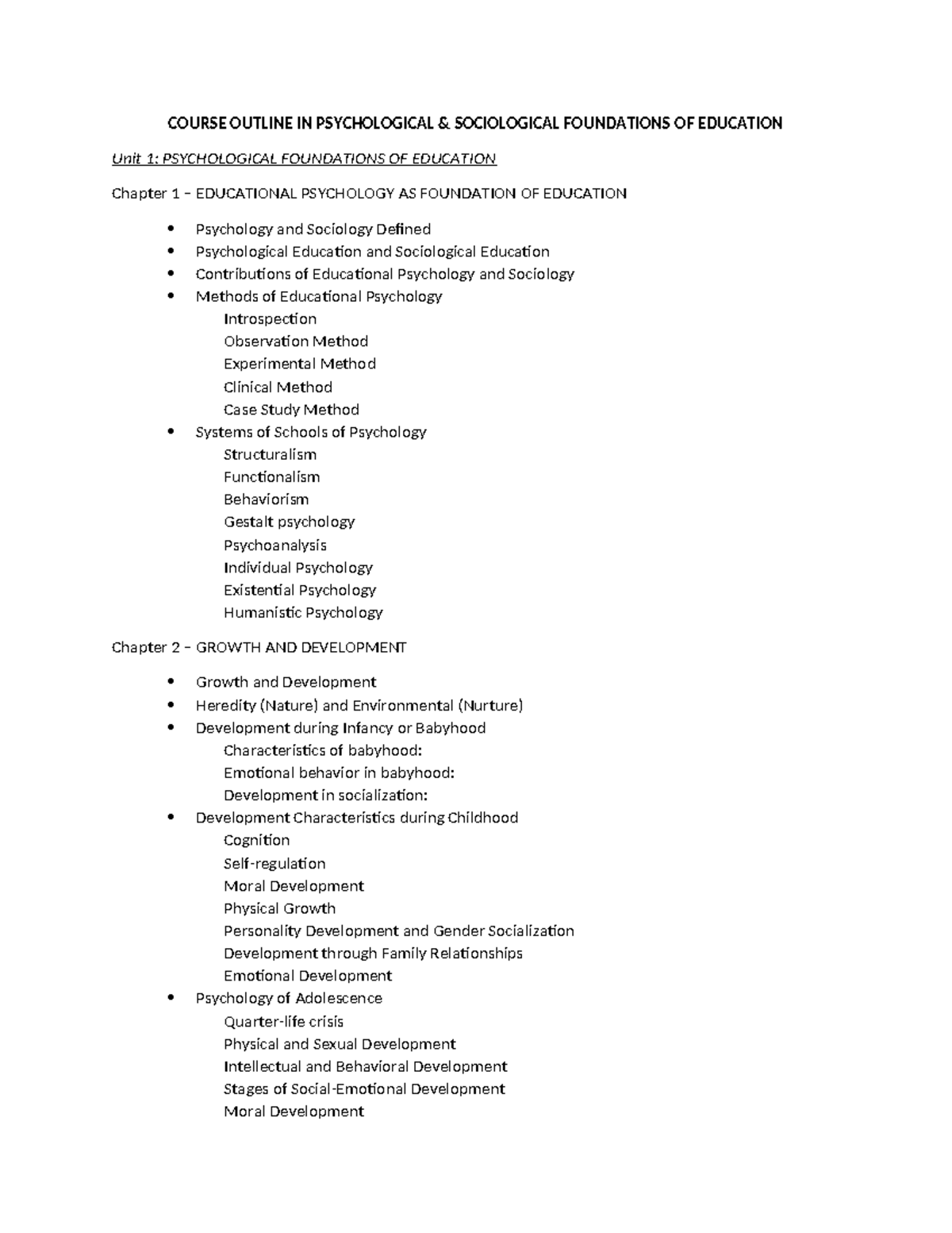 Psycho Socio - for masters courses - COURSE OUTLINE IN PSYCHOLOGICAL ...