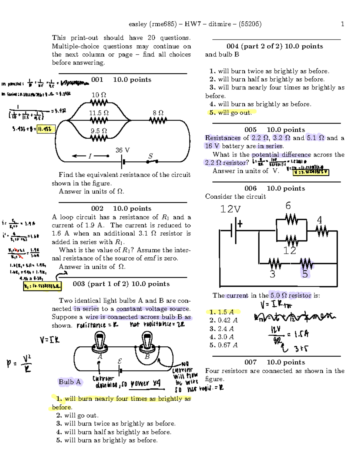 Hw 7 - Homework 7 for Spring 2022 semester Physics 2 with Dr. Ditmire - has explanations ...