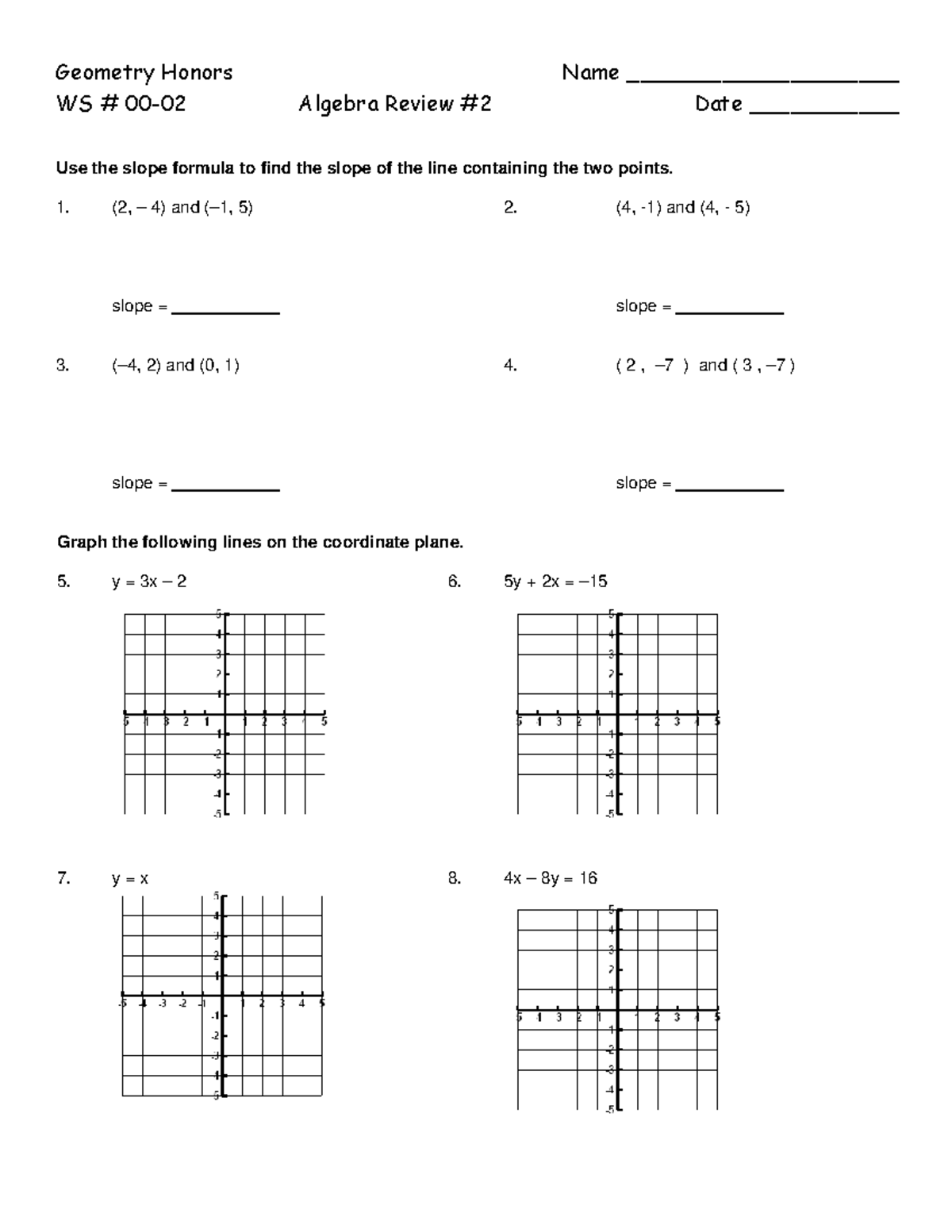 2B Algebra Review 2 - hhhhhhh - Geometry Honors Name ...