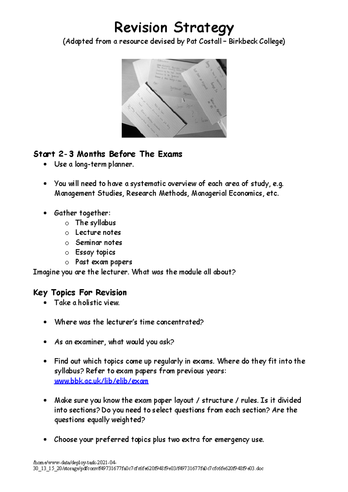 Revision strategies - Revision Strategy (Adapted from a resource ...