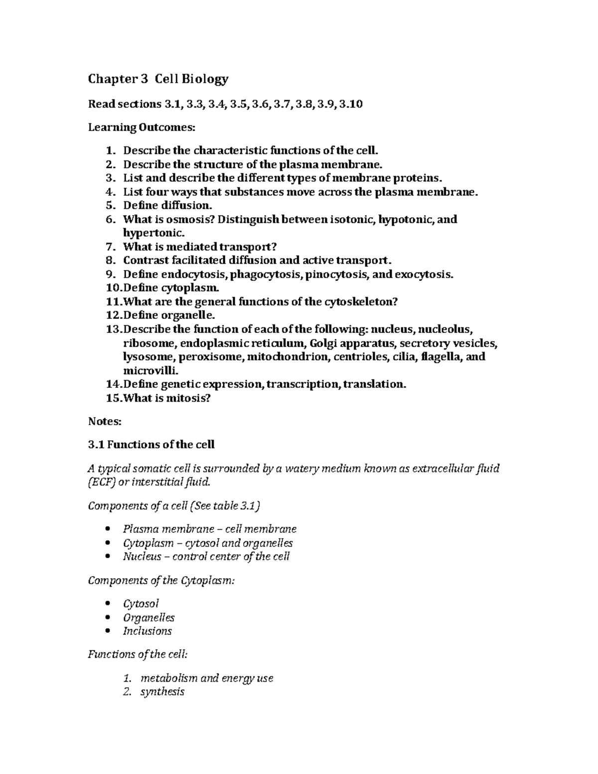 Chapter 3 Cell Biology - jennifer regan - Chapter 3 Cell Biology Read ...