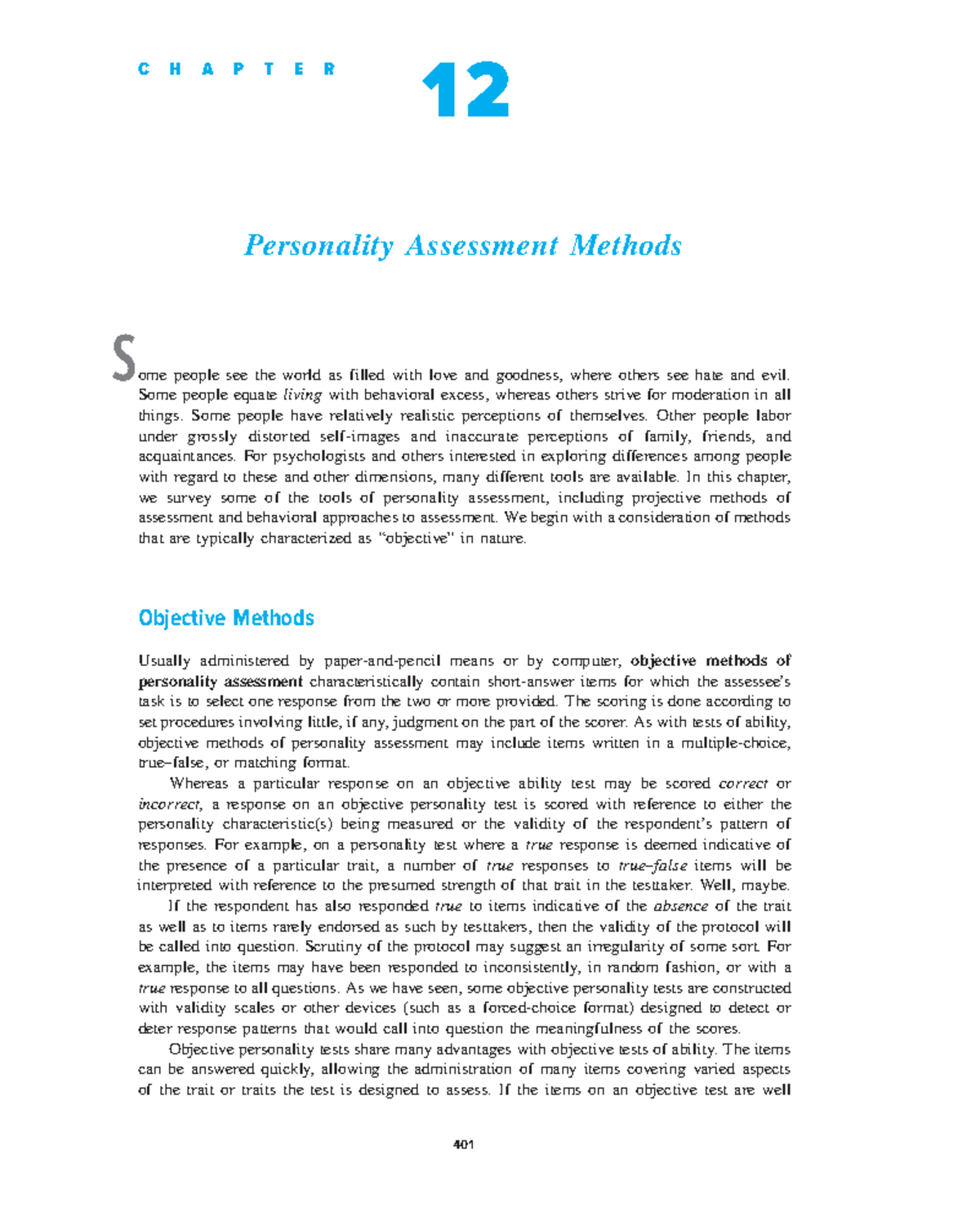 Cohen Swerdlik PSA Chapter 12 Personality Assessment Methods - 401 CHAPTER 12 Personality ...