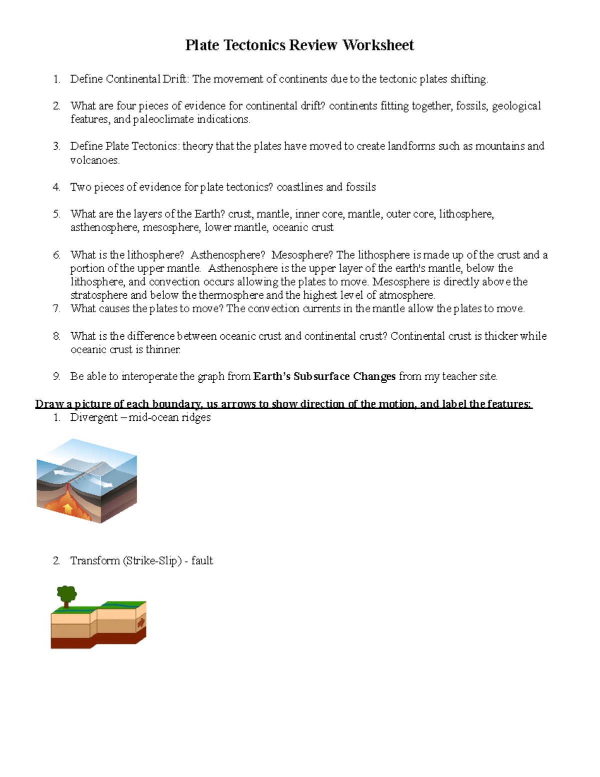 Plate Tectonics Review Worksheet - Plate Tectonics Review Worksheet ...