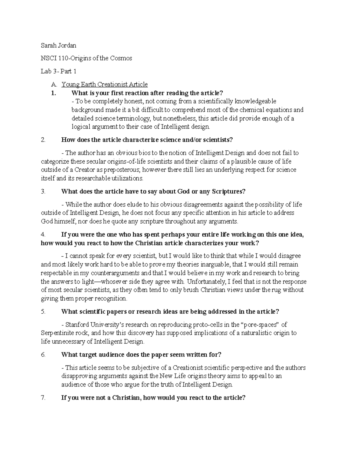 Lab 3 Part 1 Lab 3 Project Part 1 Complete Questions And Answers W Citations Sarah Jordan