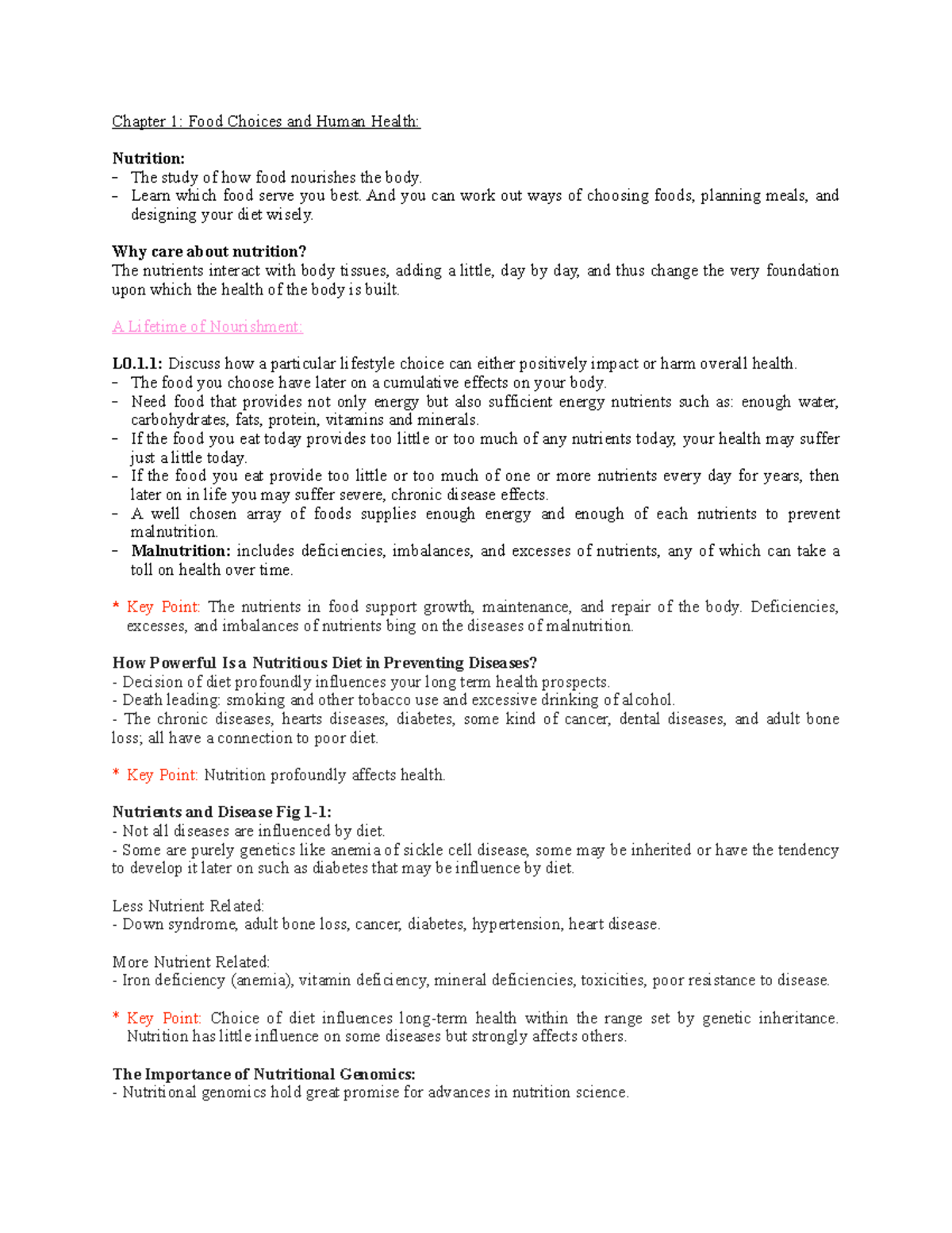 Chapter 1 Book Notes - Professor Plourde - Chapter 1: Food Choices and ...