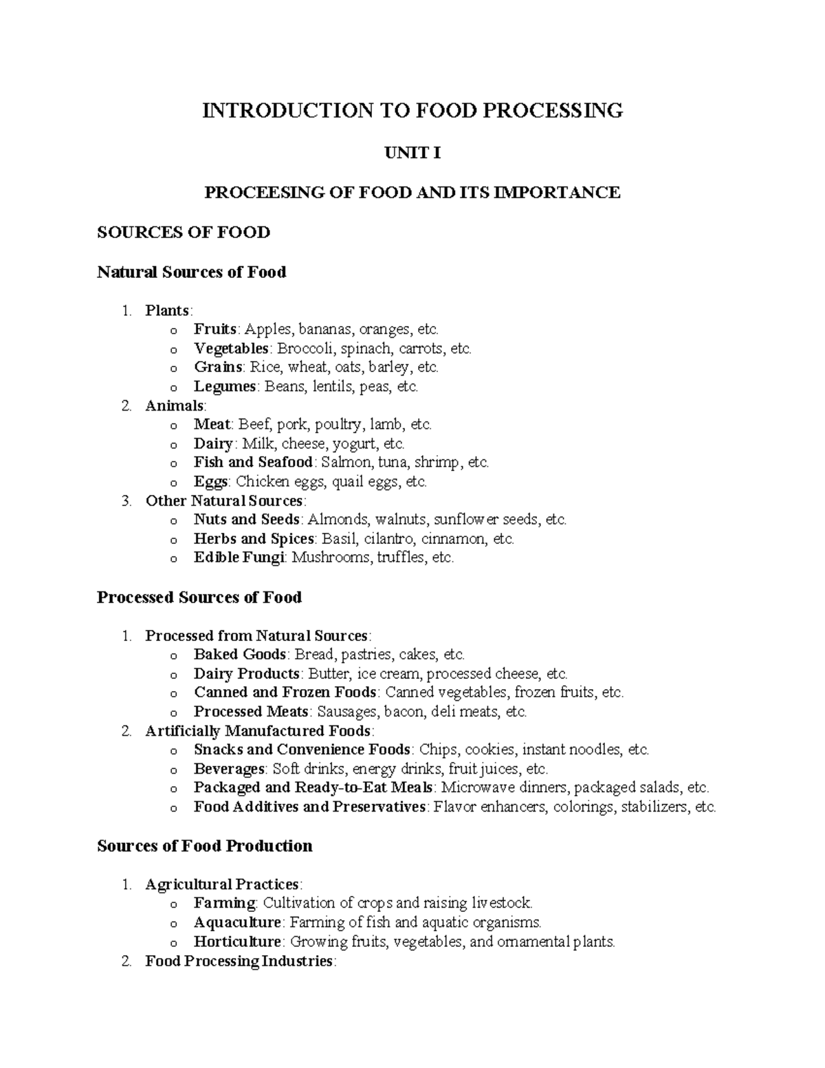 Introduction TO FOOD Processing - INTRODUCTION TO FOOD PROCESSING UNIT ...
