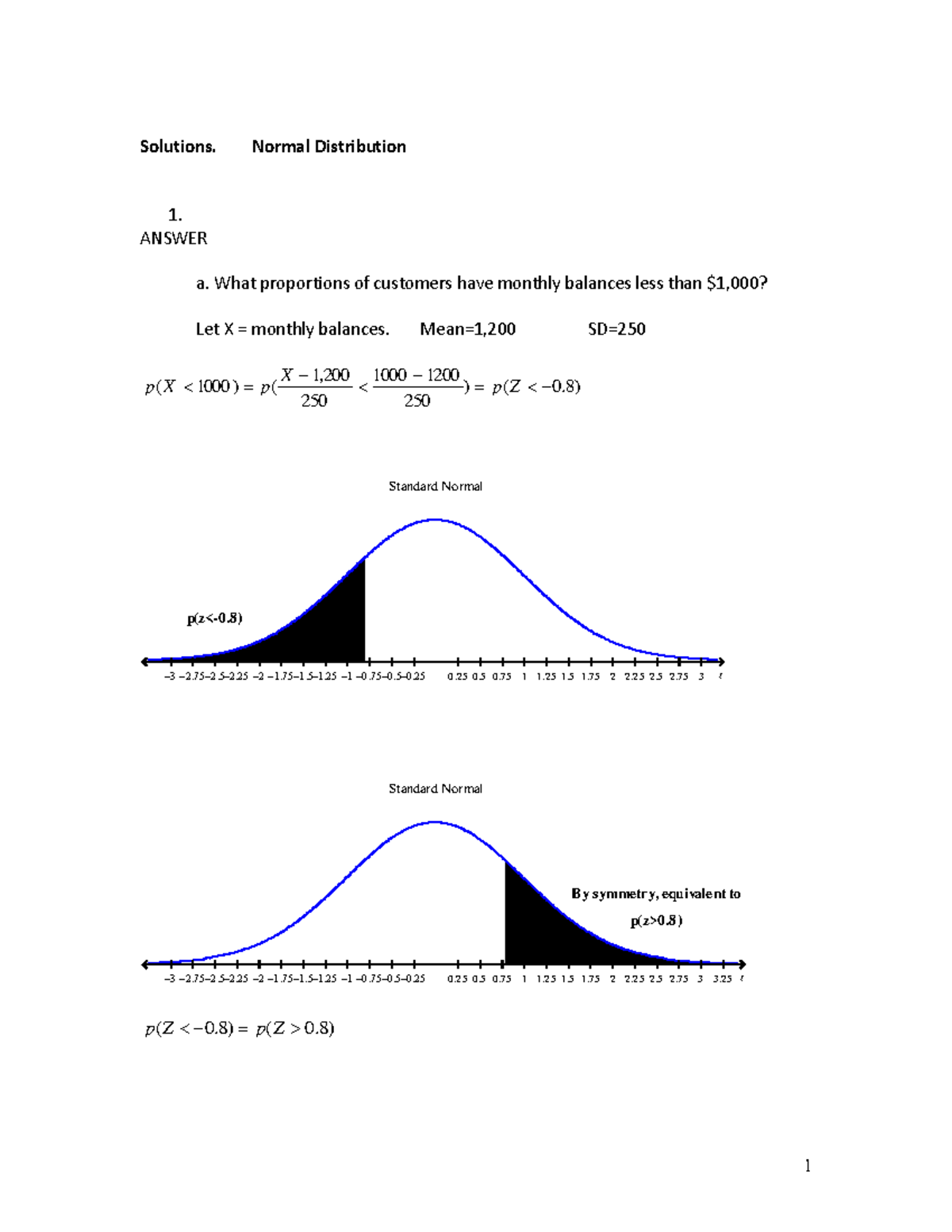 Answer to normal distribution - Solutions. Normal Distribution 1 ...