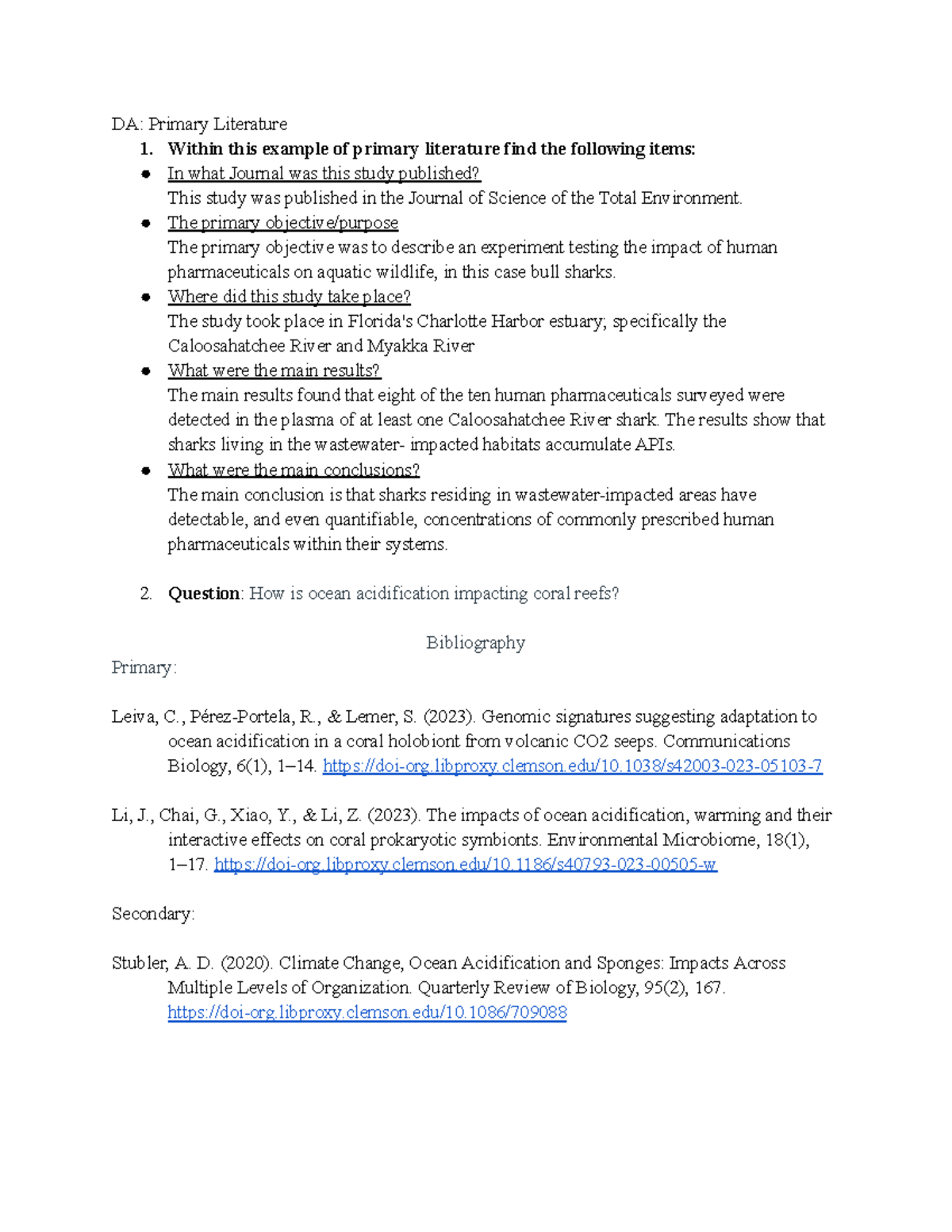 DA Primary Literature - minor - DA: Primary Literature 1. Within this ...