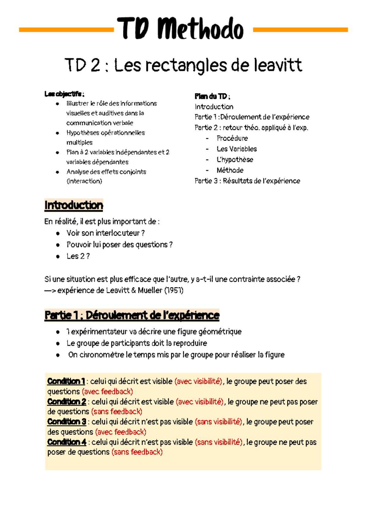 TD 1 : Méthodologie - Normalisation - TD 2 : Les rectangles de leavitt Les objectifs : Illustrer ...
