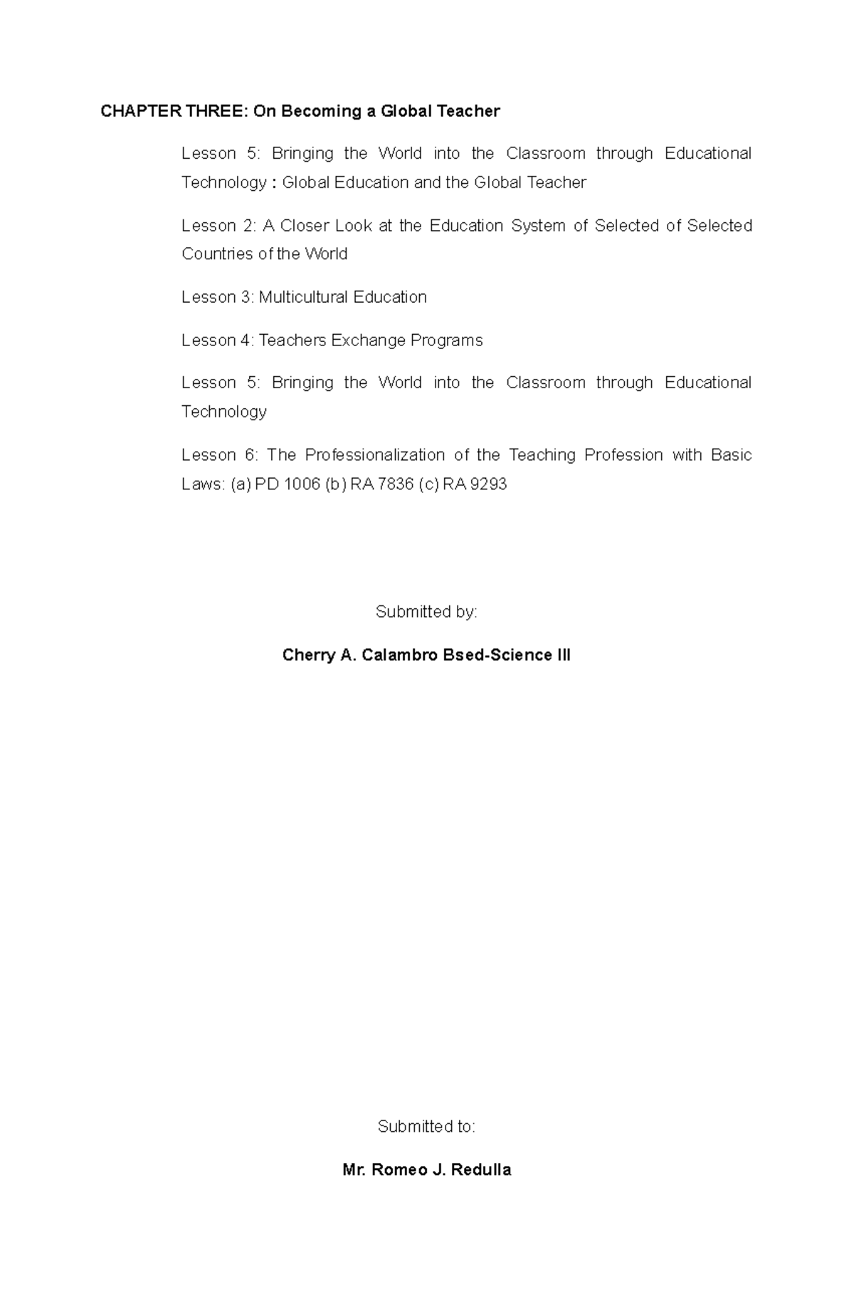 Chapter 3 - Cherry - CHAPTER THREE: On Becoming a Global Teacher Lesson ...