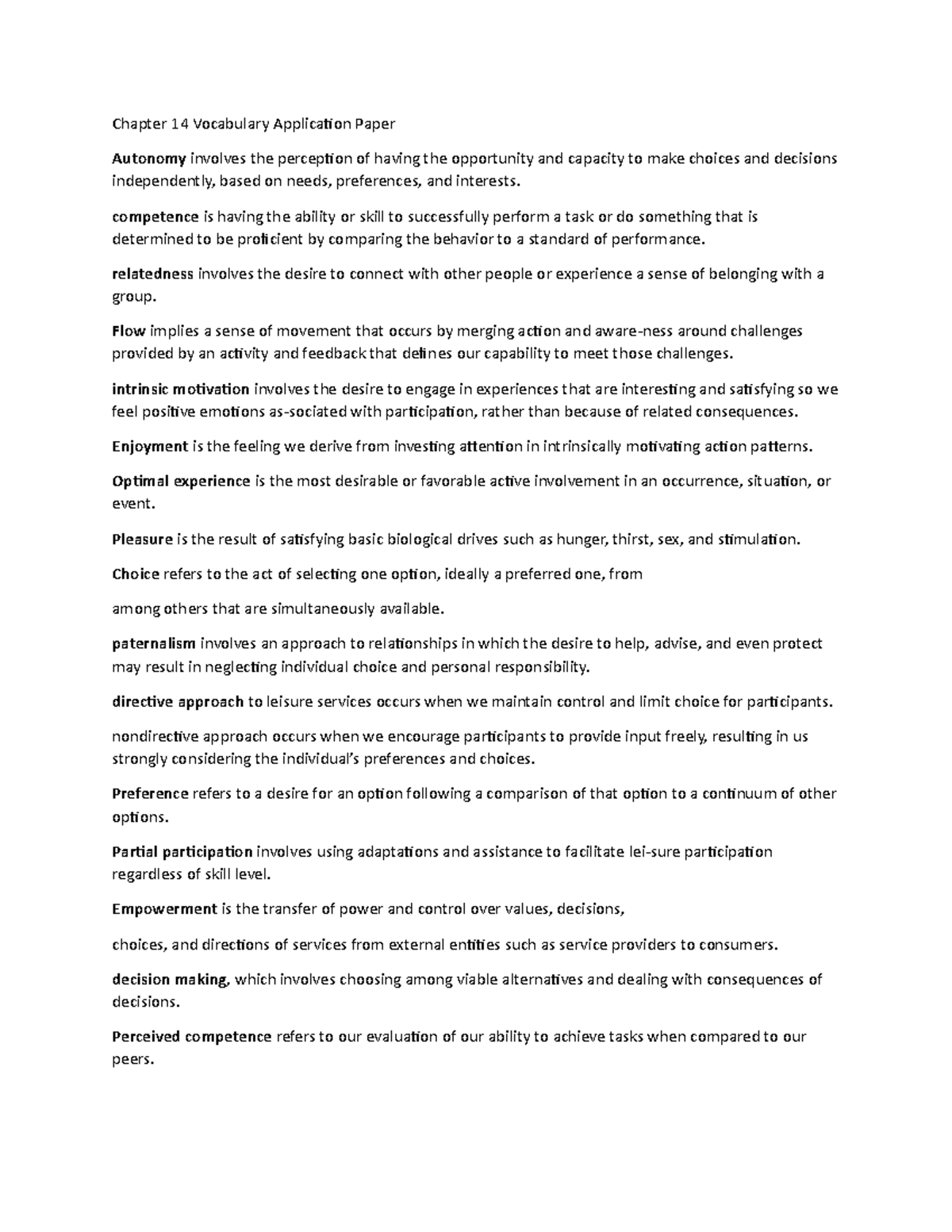 Chapter 14 Vocab - Chapter 14 Vocabulary Application Paper Autonomy ...