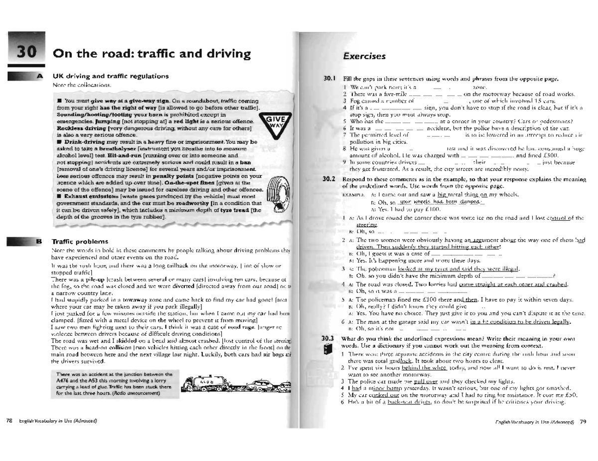 Vocab 2 - không có - On the road: traffic and driving Exercises A UK ...