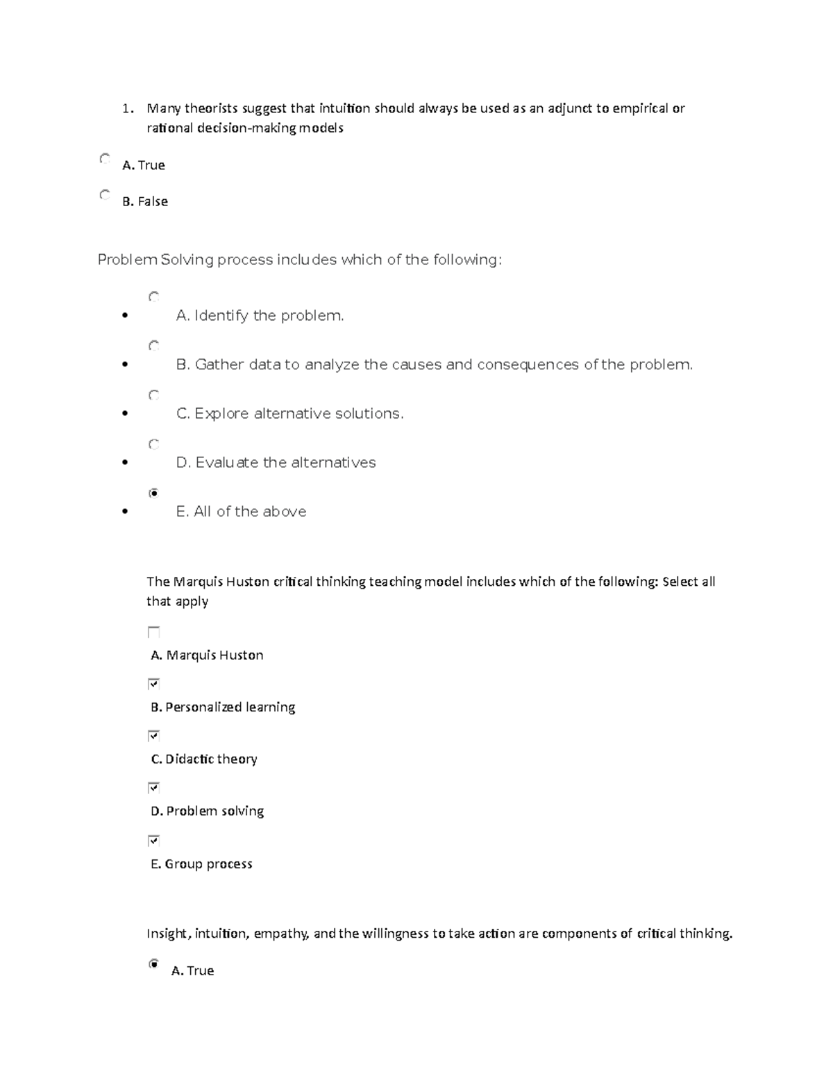 Leadership questions - practice - Many theorists suggest that intuition ...