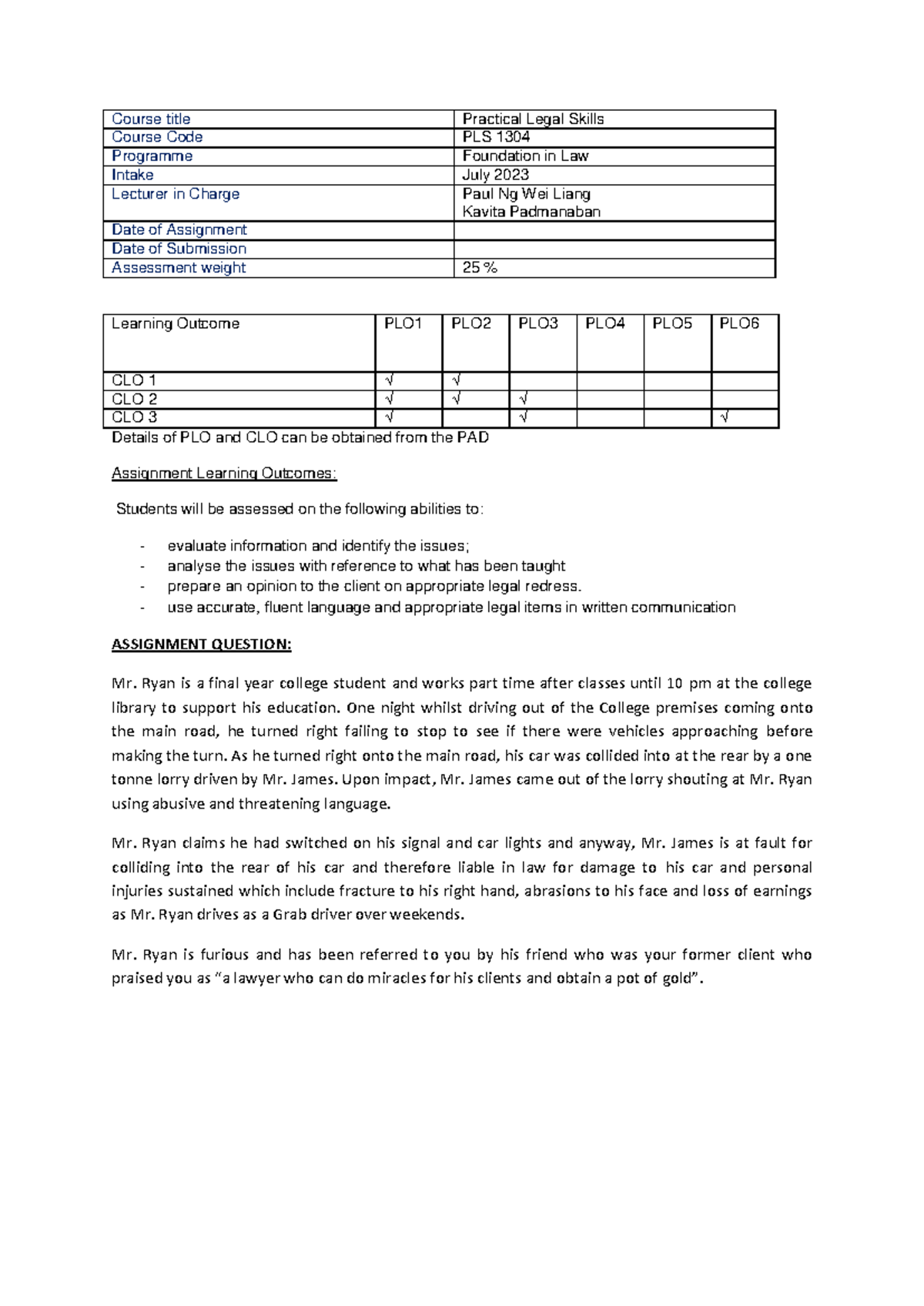Coursework PLS FIL JUL 2023 - Course title Practical Legal Skills ...